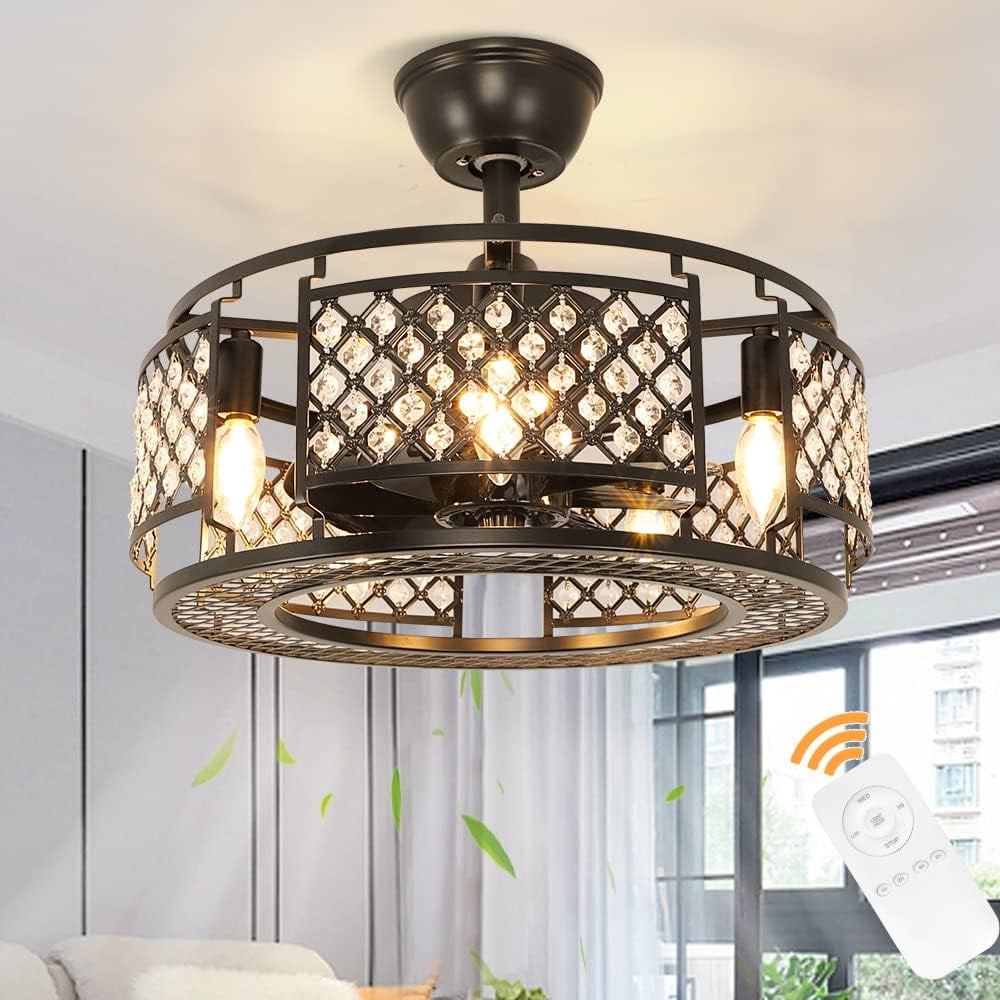 Flush Mount Ceiling Fan With Crystal Light Kit | Shelly Lighting