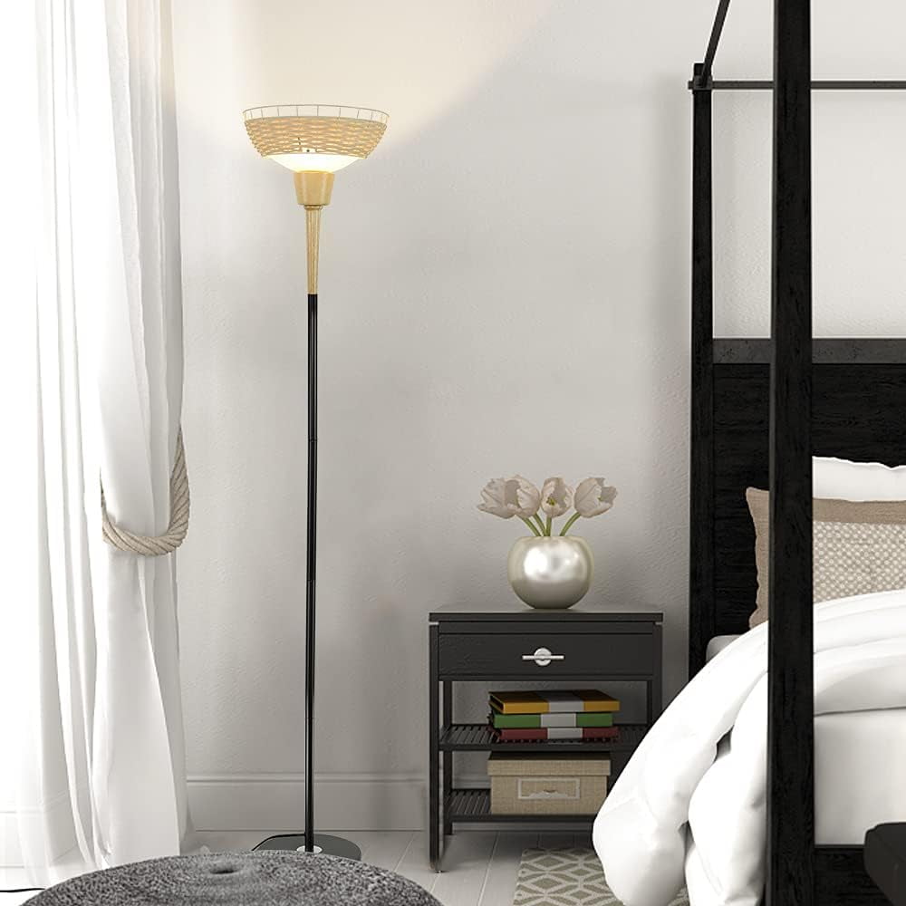 Depuley LED Torchiere Standing Floor Lamp, Modern Light with Rattan and ...
