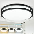 Depuley Modern LED Flush Mount Ceiling Light with Remote, 18“ Black ...