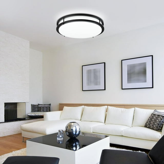 Depuley 18" Black Round Ceiling Light Modern LED Flush Mount Ceiling ...