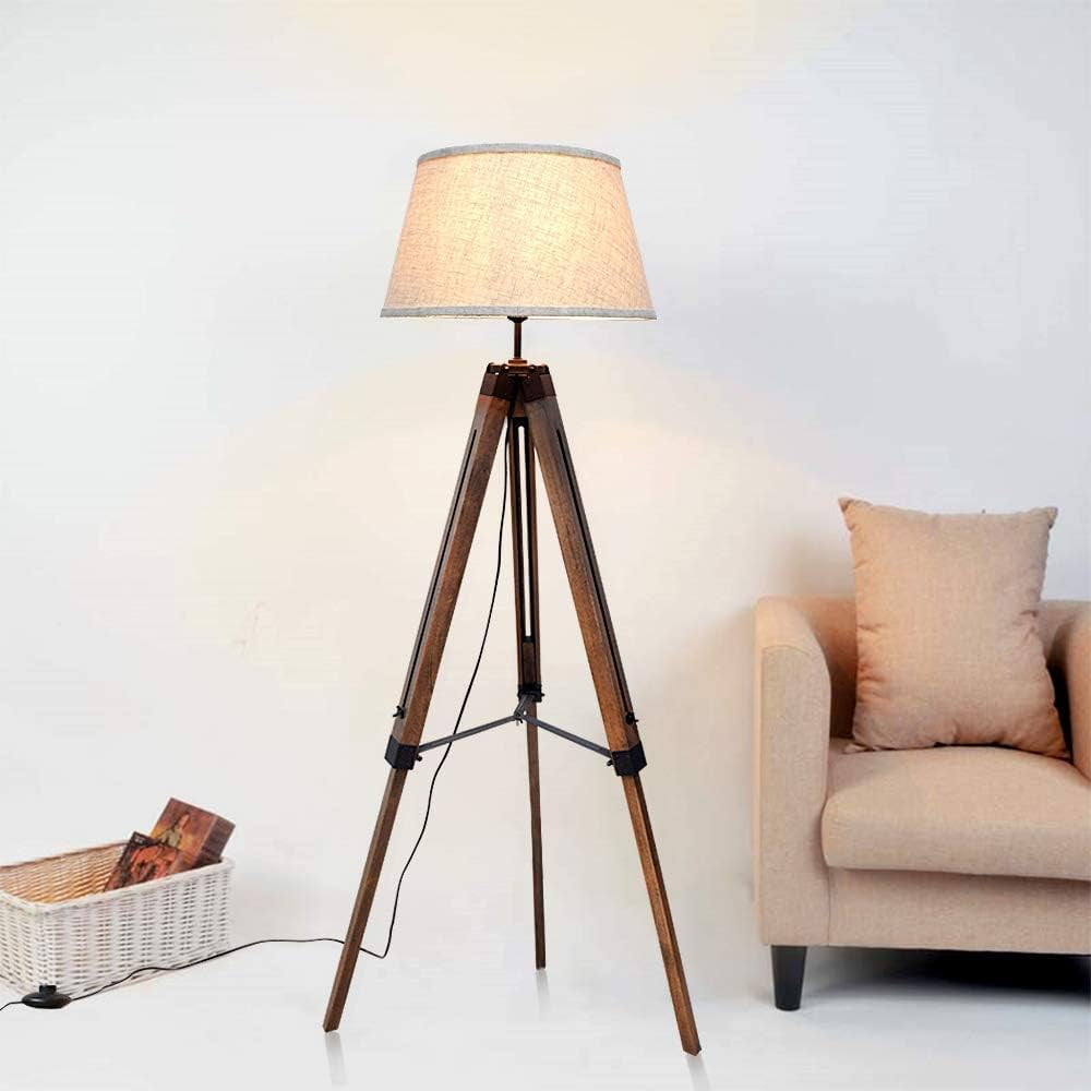 Depuley Rustic Farmhouse Floor Lamp Wooden Standing Reading Lamp LED ...