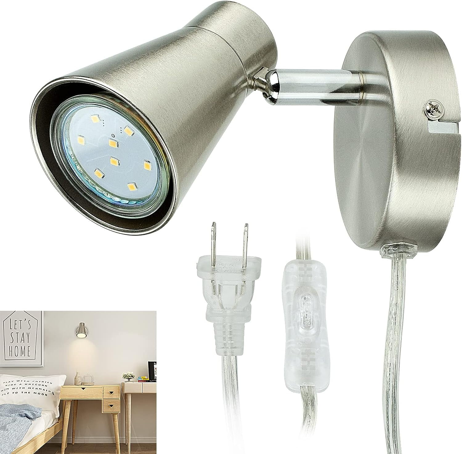 Depuley Track Lights Plug-in Small Directional Wall Spotlight Flush ...