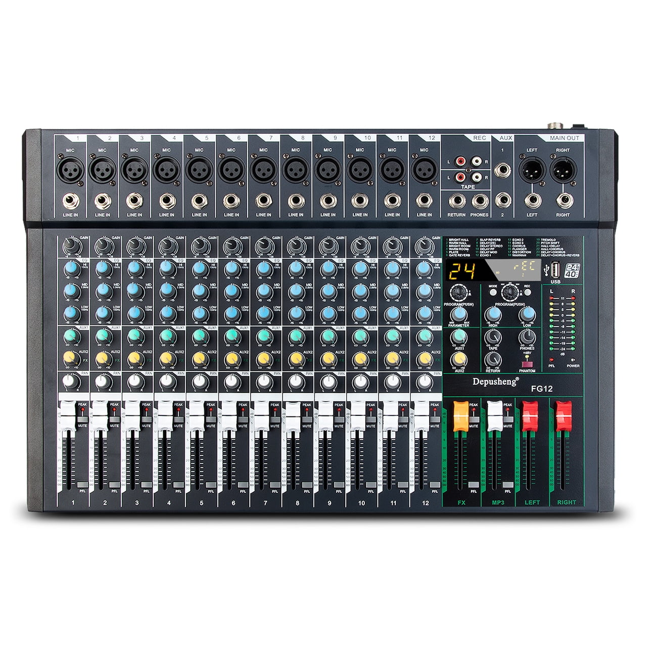 Depusheng FG12 Professional Mixing Console 12 Channel Audio Mixer MP3 ...