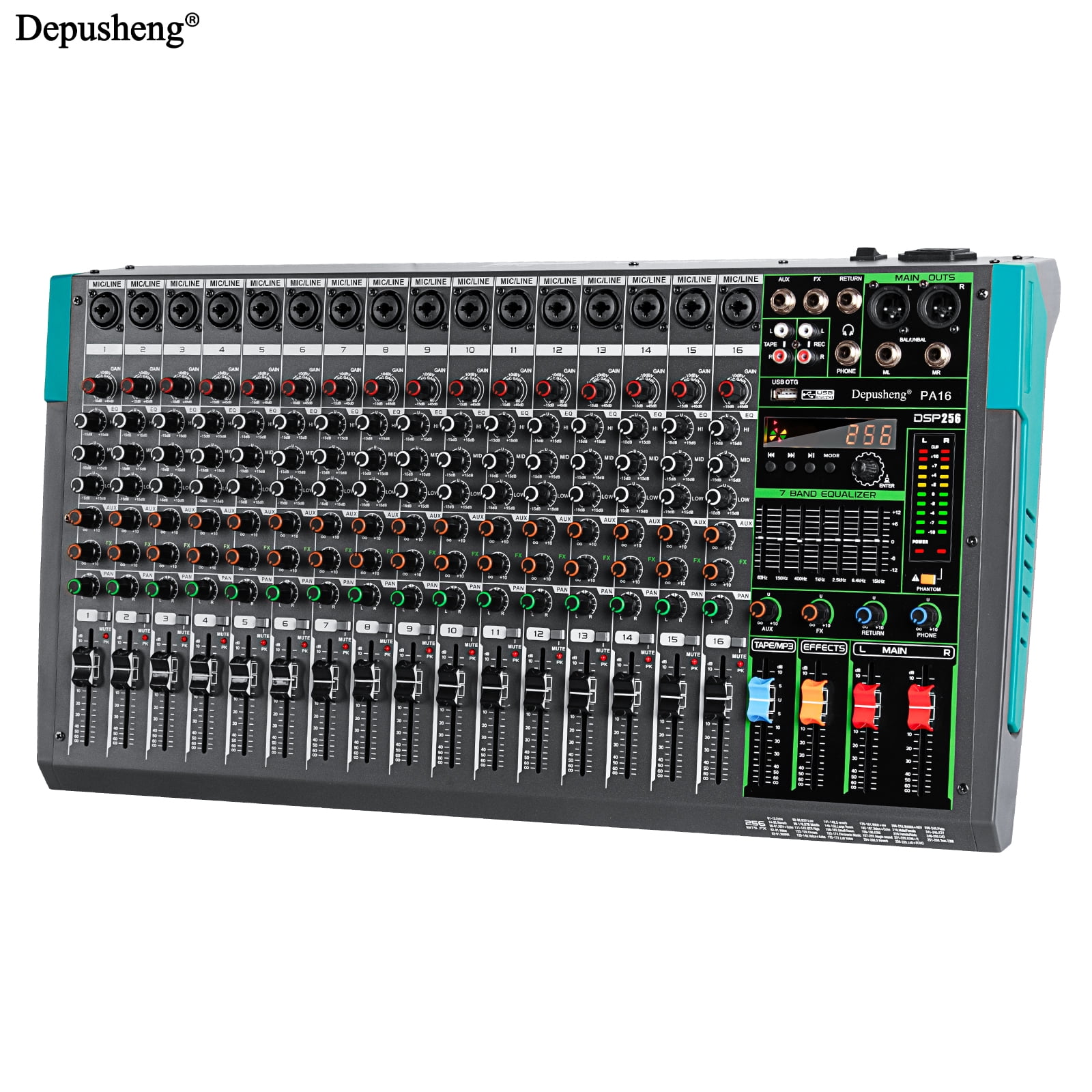Depusheng PA16 Audio Mixer 16-Channel Mixing Console 48V 256DSP Reverb ...