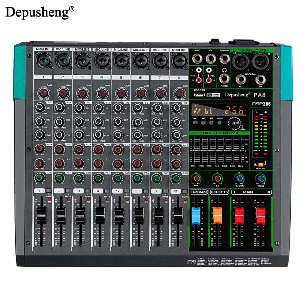 Depusheng PA8 Mixing Console 8-Channel Audio Mixer with 48V Phantom 256 ...
