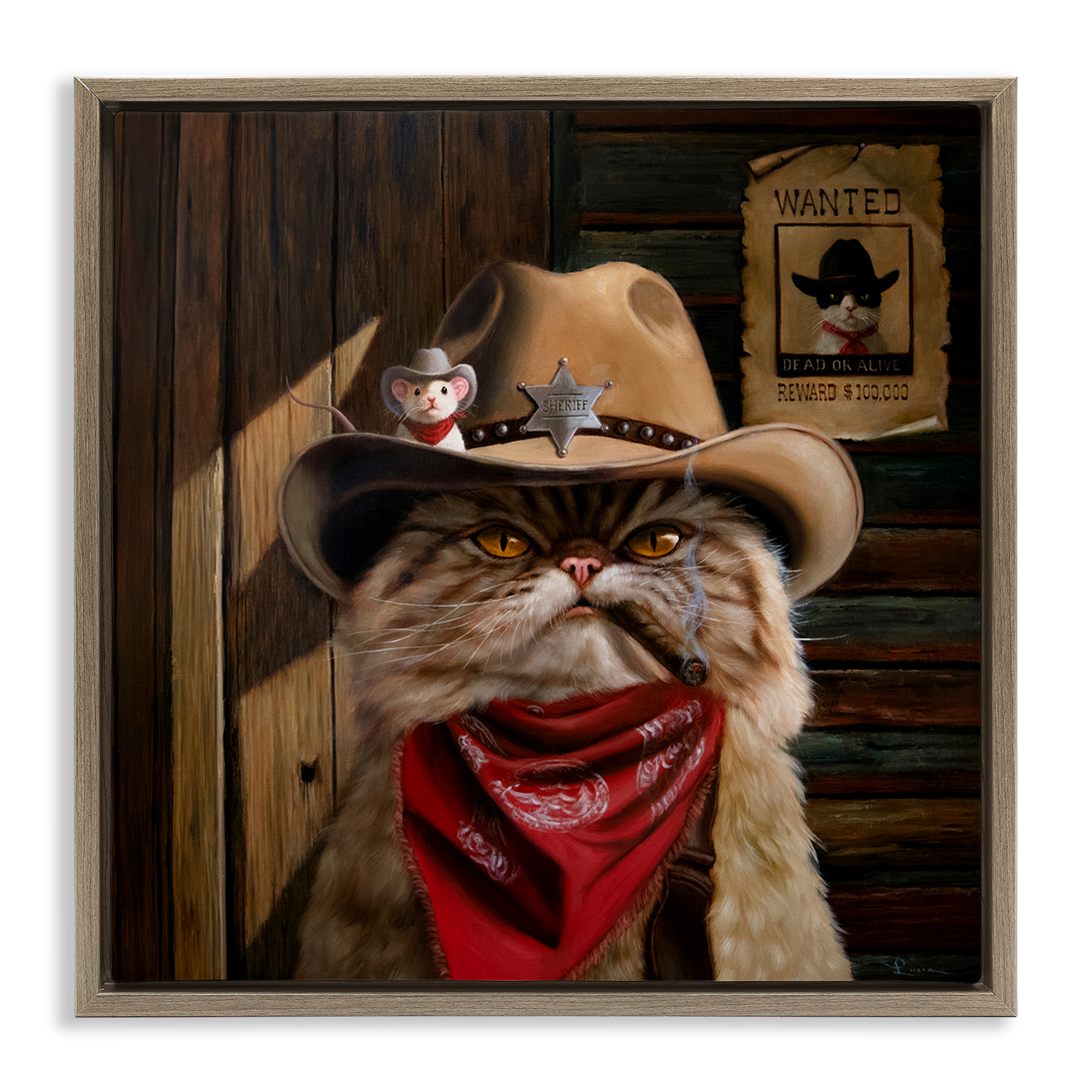 Deputy Purrkins Cat Sheriff Brown Framed Floater Canvas Wall Art ...