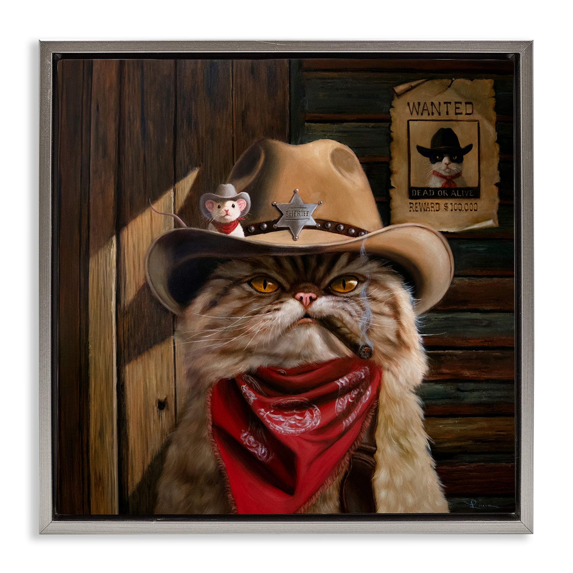 Deputy Purrkins Cat Sheriff Gray Framed Floater Canvas Wall Art, design ...