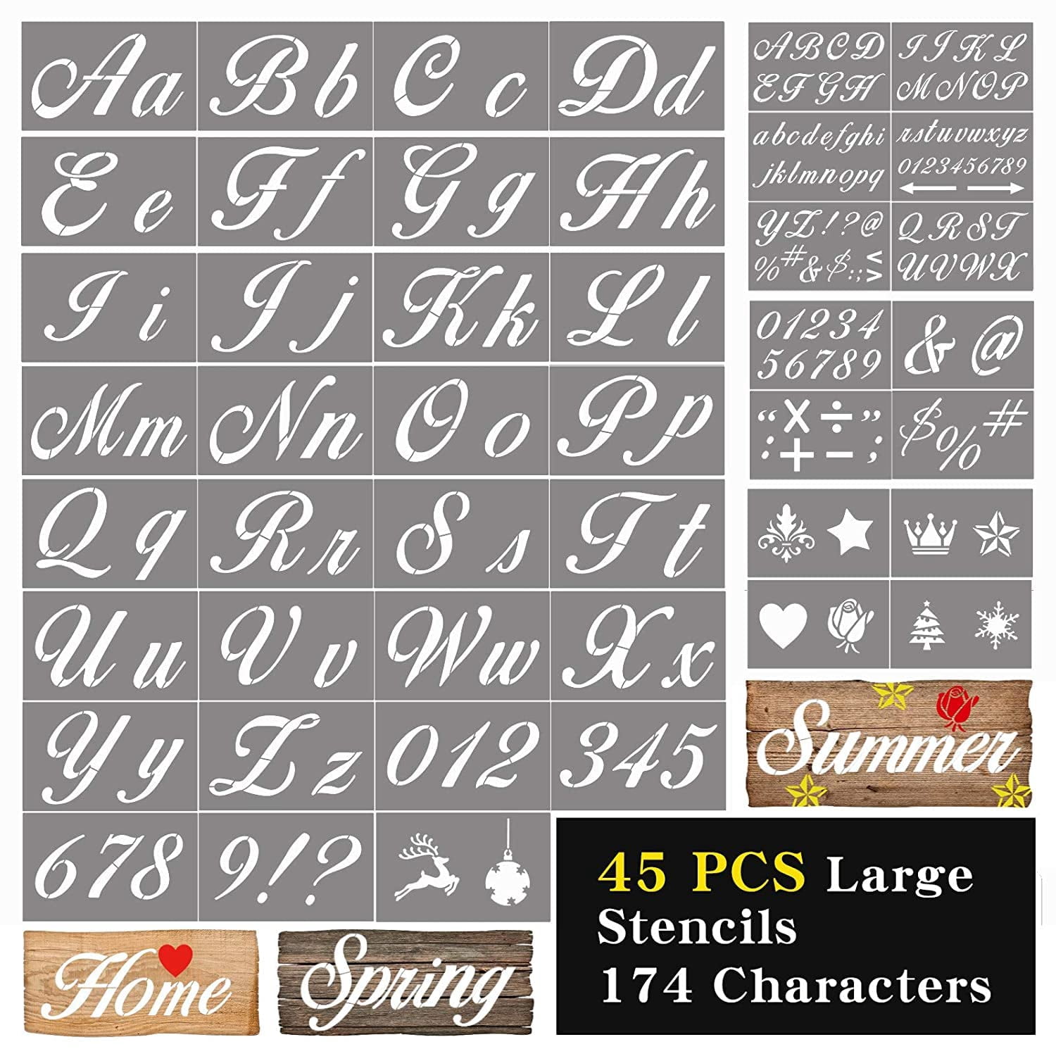 Dequera Letter Stencils for Painting on Wood 45 Pcs 174 Characters ...
