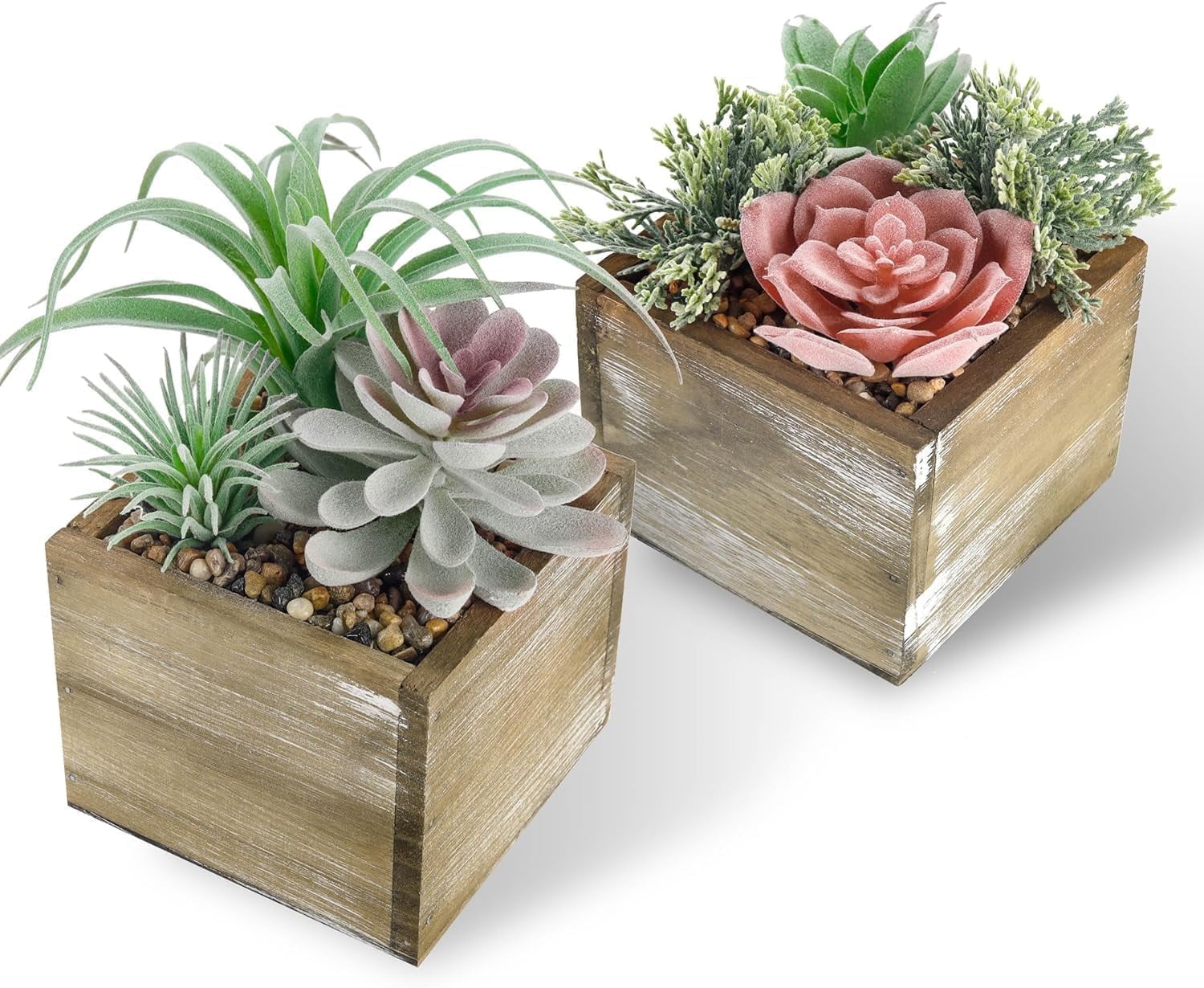 Der Rose 2 Pack Fake Plants Succulents Plants Artificial Plants in Wood ...