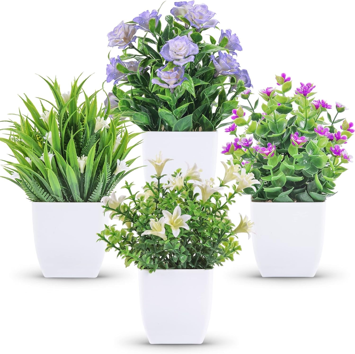 Der Rose 4 Packs Small Fake Plants Mini Artificial Faux Plants with ...