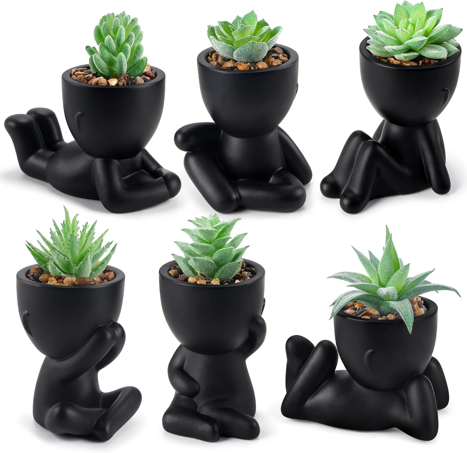 Der Rose Set of 6 Fake Plants Succulents Plants Artificial in Black ...