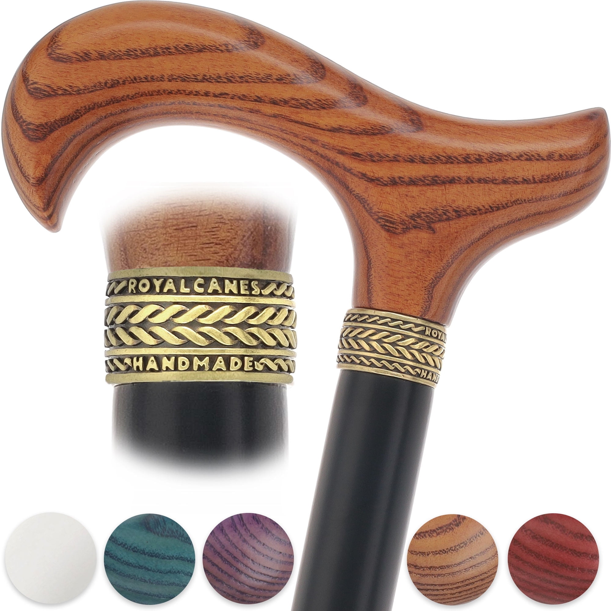 Derby Comfort Cane with Stained Ash Wood Handle, Black Beechwood Shaft ...