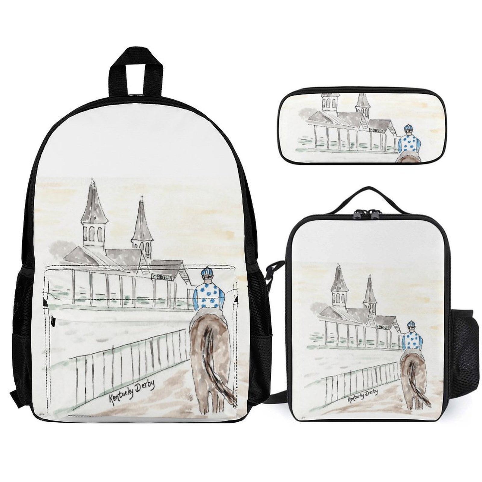 Derby Horse, Twin Spires 3PCS Backpack Backpack with Lunch Box Pencil ...