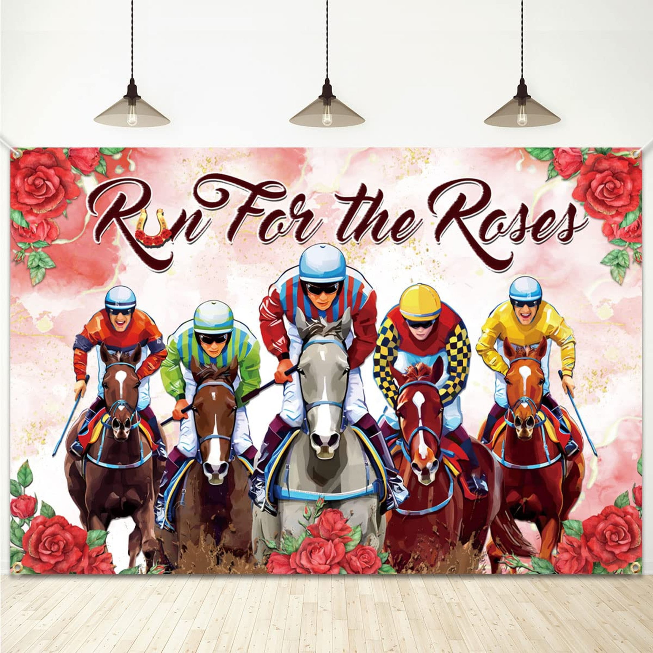 Derby Run Horse Rose Backdrop - Photo Backdrop for Kentucky Derby Party ...