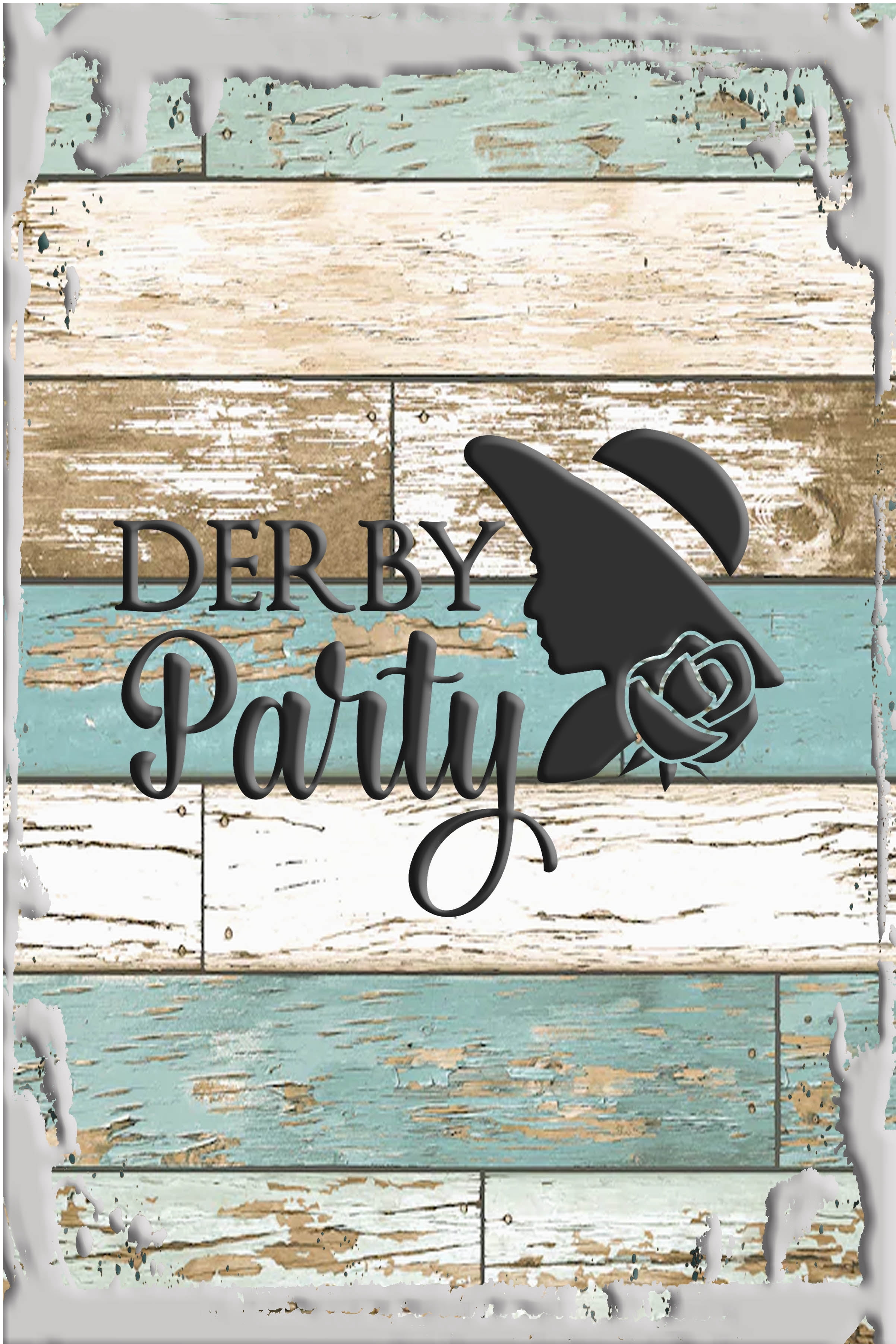 Derby party rose woman silhouette horses bets hats White Wall Art Decor ...