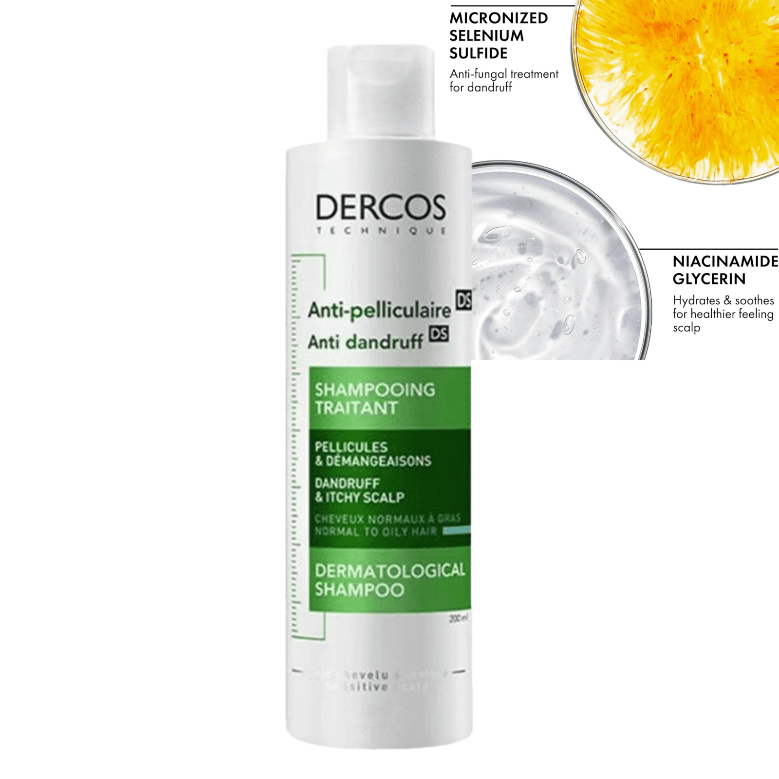 Dercos Shampoo Women, Anti-Dandruff with Prebiotics, Oily Roots/Dry ...