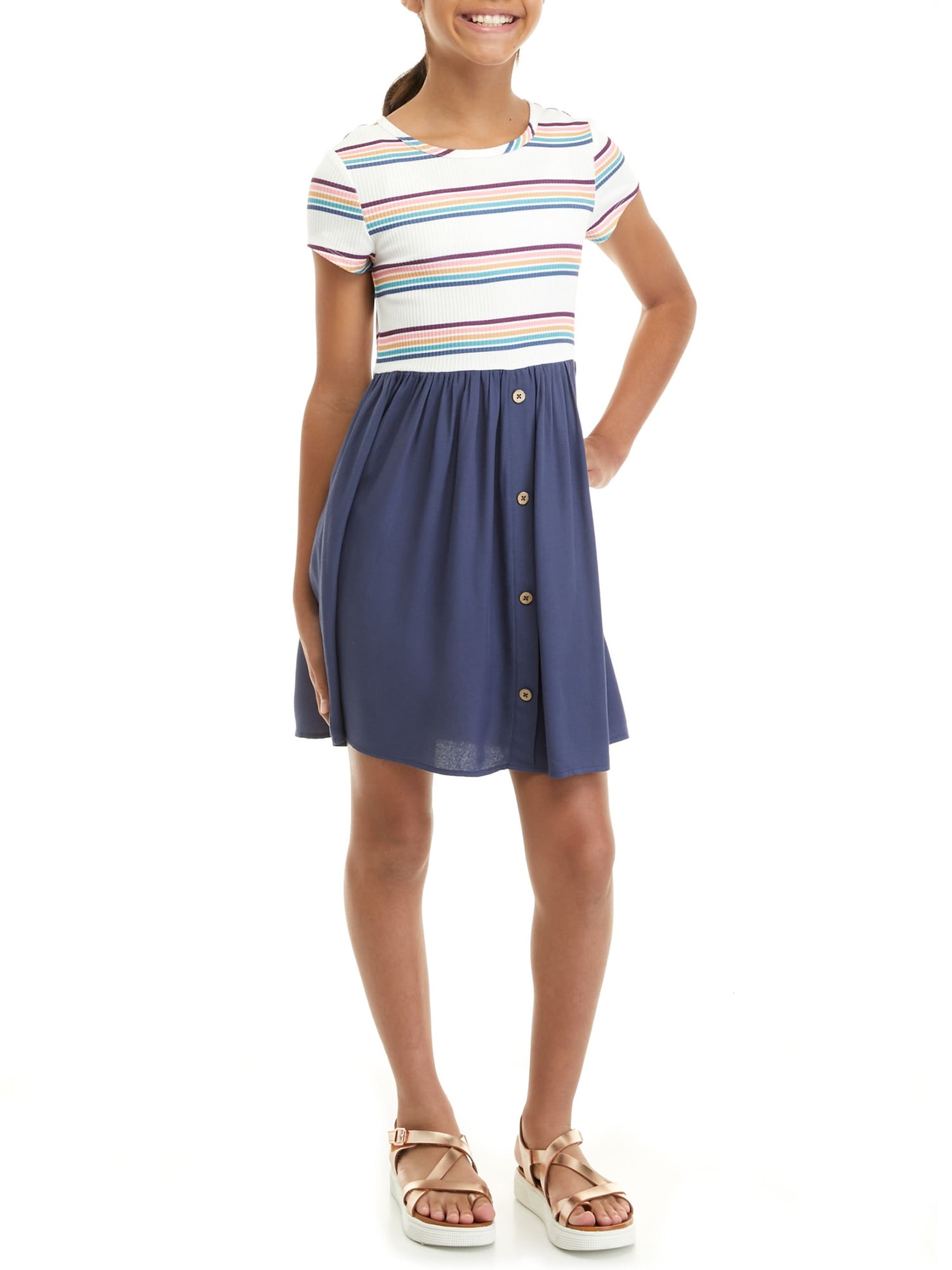 Derek Heart Girls Button Front Dress with Scrunchie, Sizes 7-16 ...