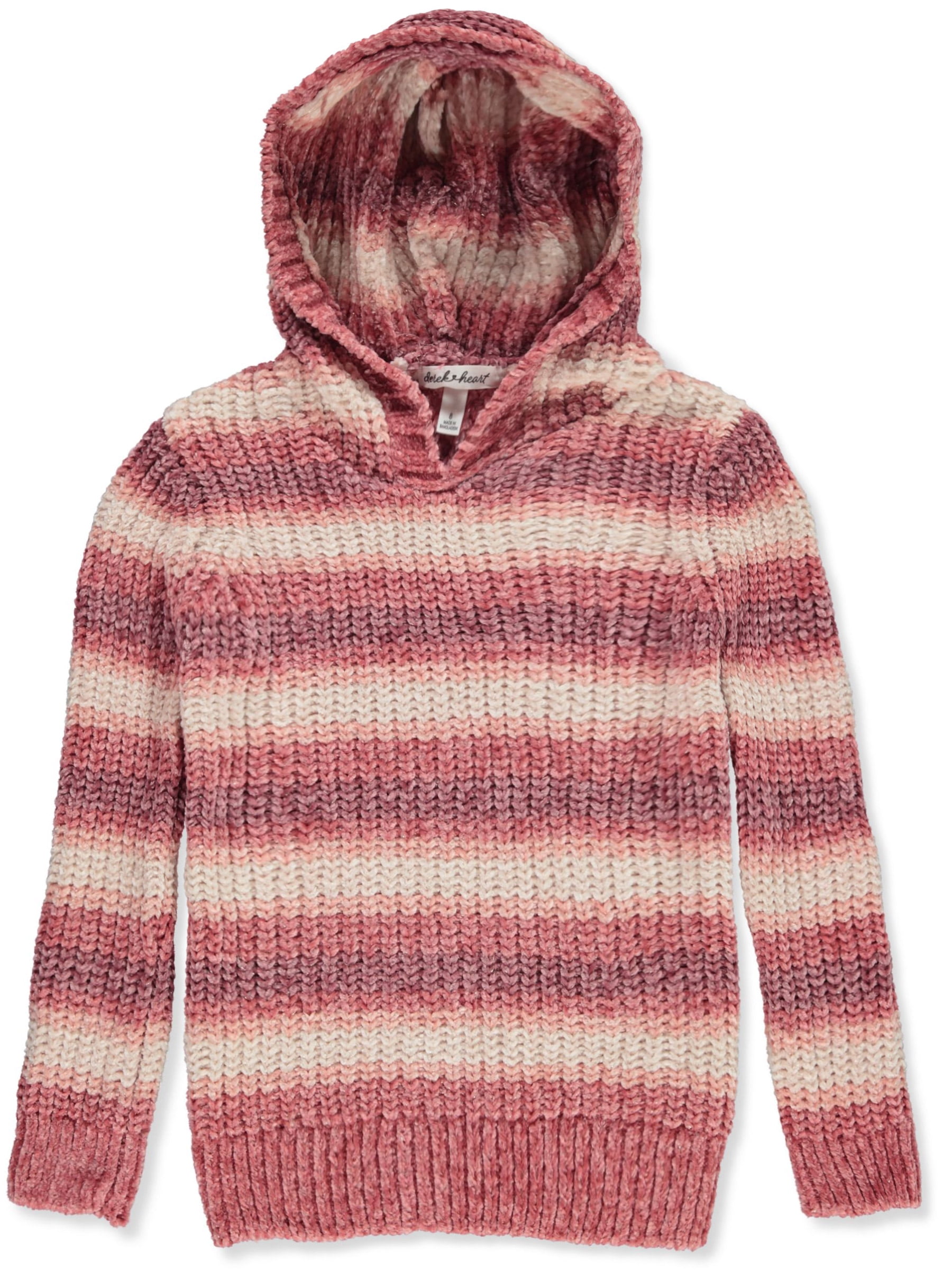Derek Heart Girls' Chenille Striped Hooded Sweater Color: dusty rose ...