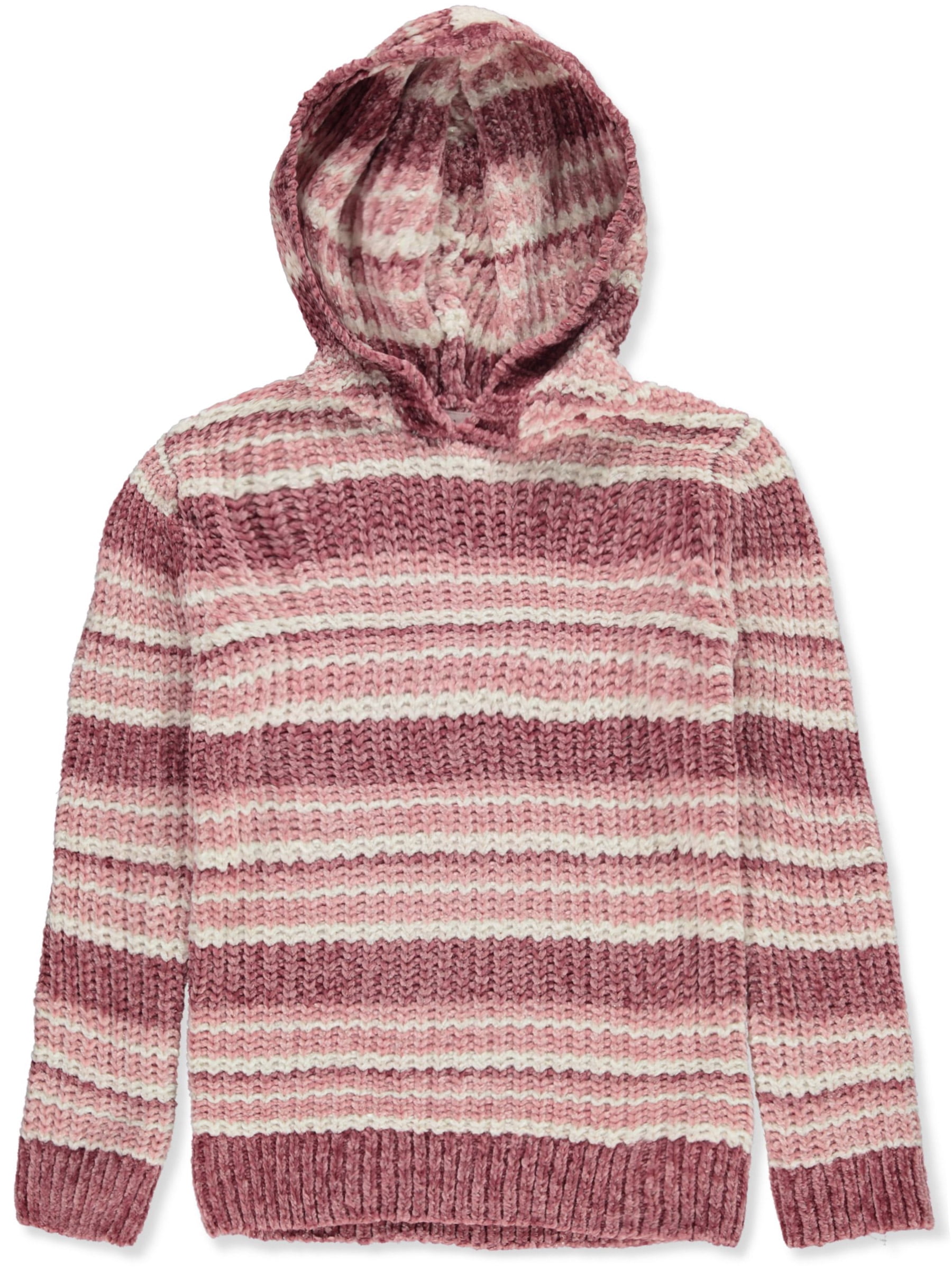 Derek Heart Girls' Chenille Striped Hooded Sweater Color: rose Size: 4 ...