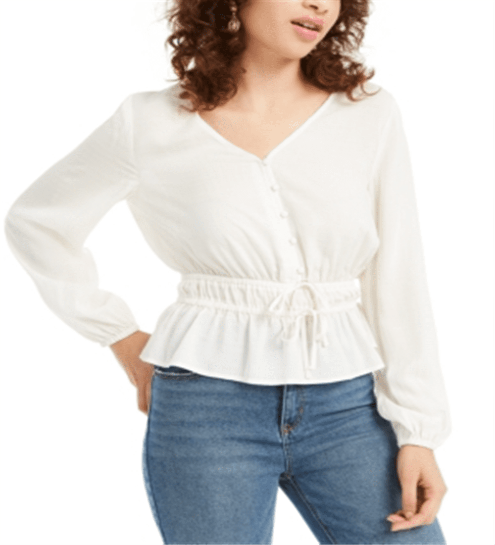 Derek Heart Junior's Jacquard Drawstring Blouse White Size XL - Walmart.com