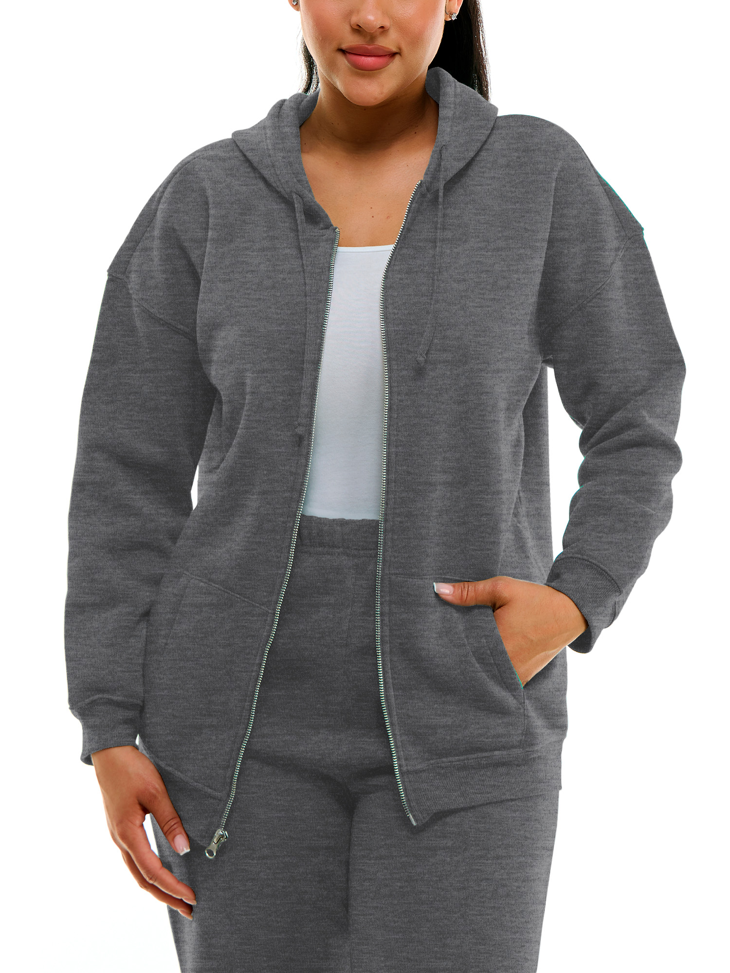 Derek Heart Junior's Oversized Zip-up Hoodie with Drop Shoulder and ...