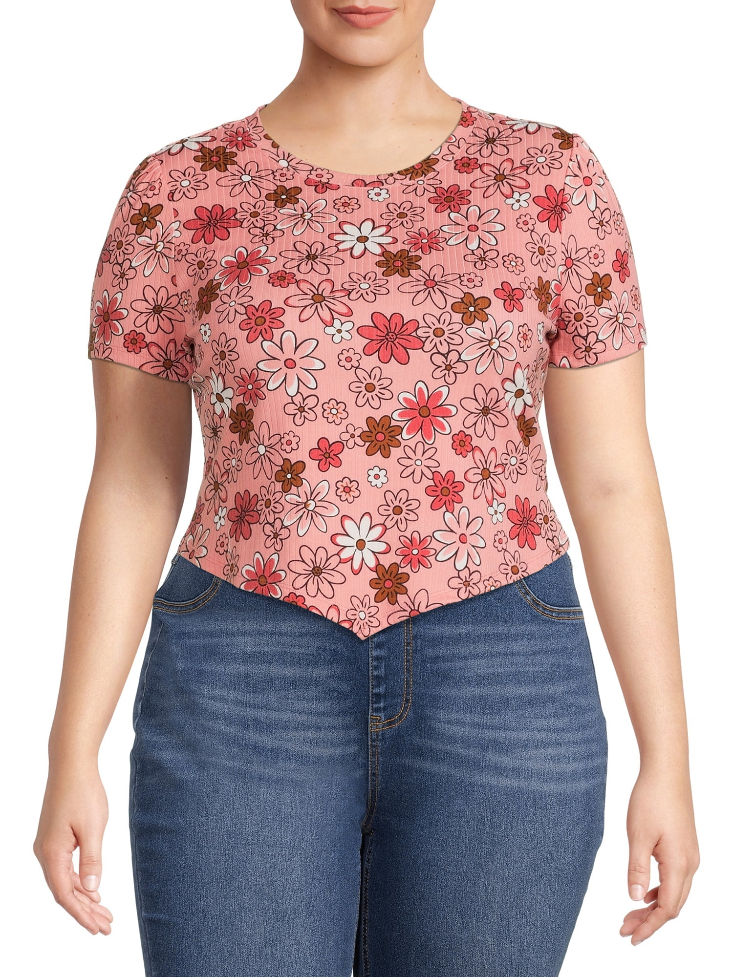 Derek Heart Junior's Plus Ribbed Hanky Hem Top - Walmart.com