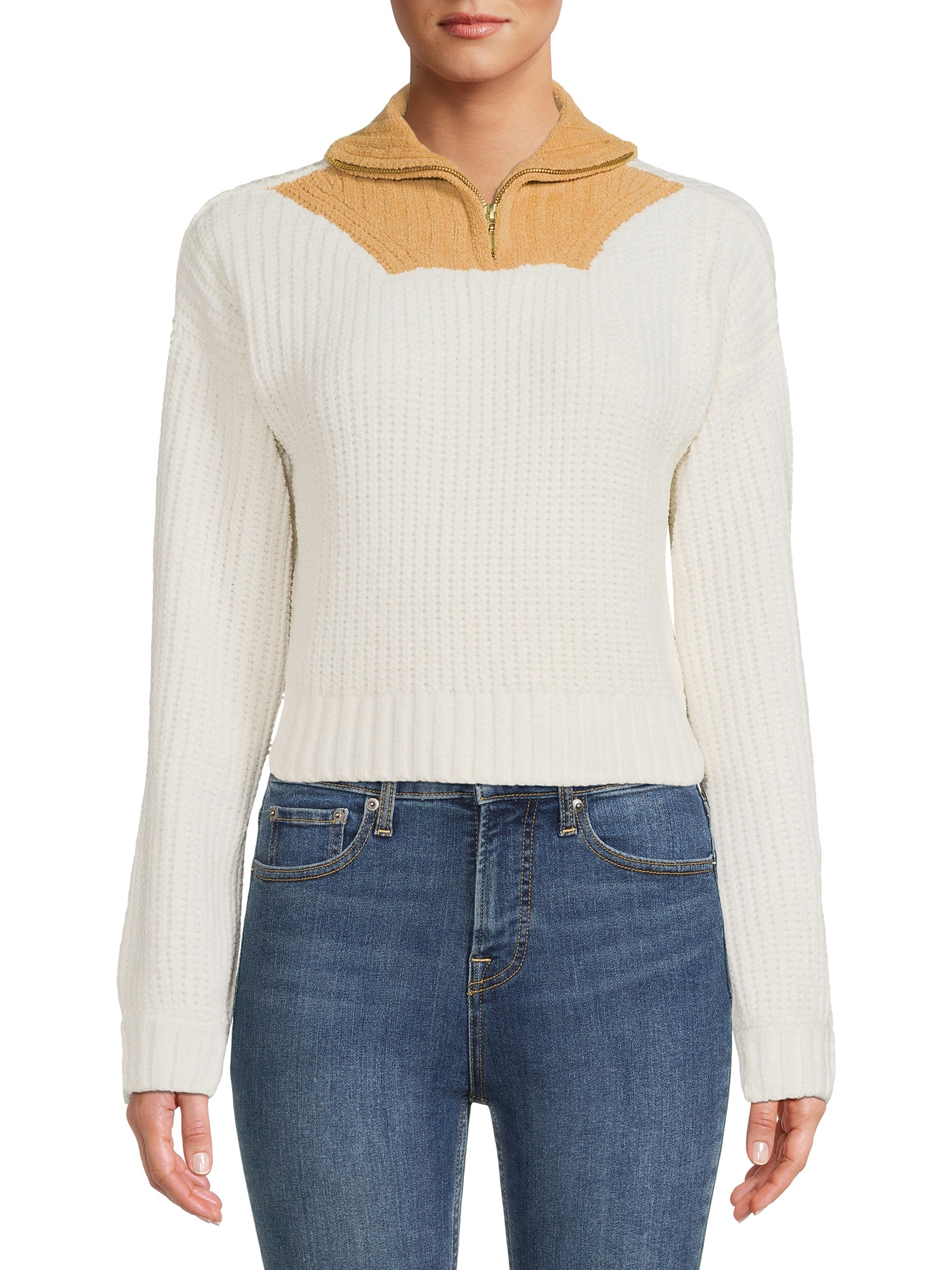 Derek Heart Junior's Zip Collar Colorblocked Sweater - Walmart.com