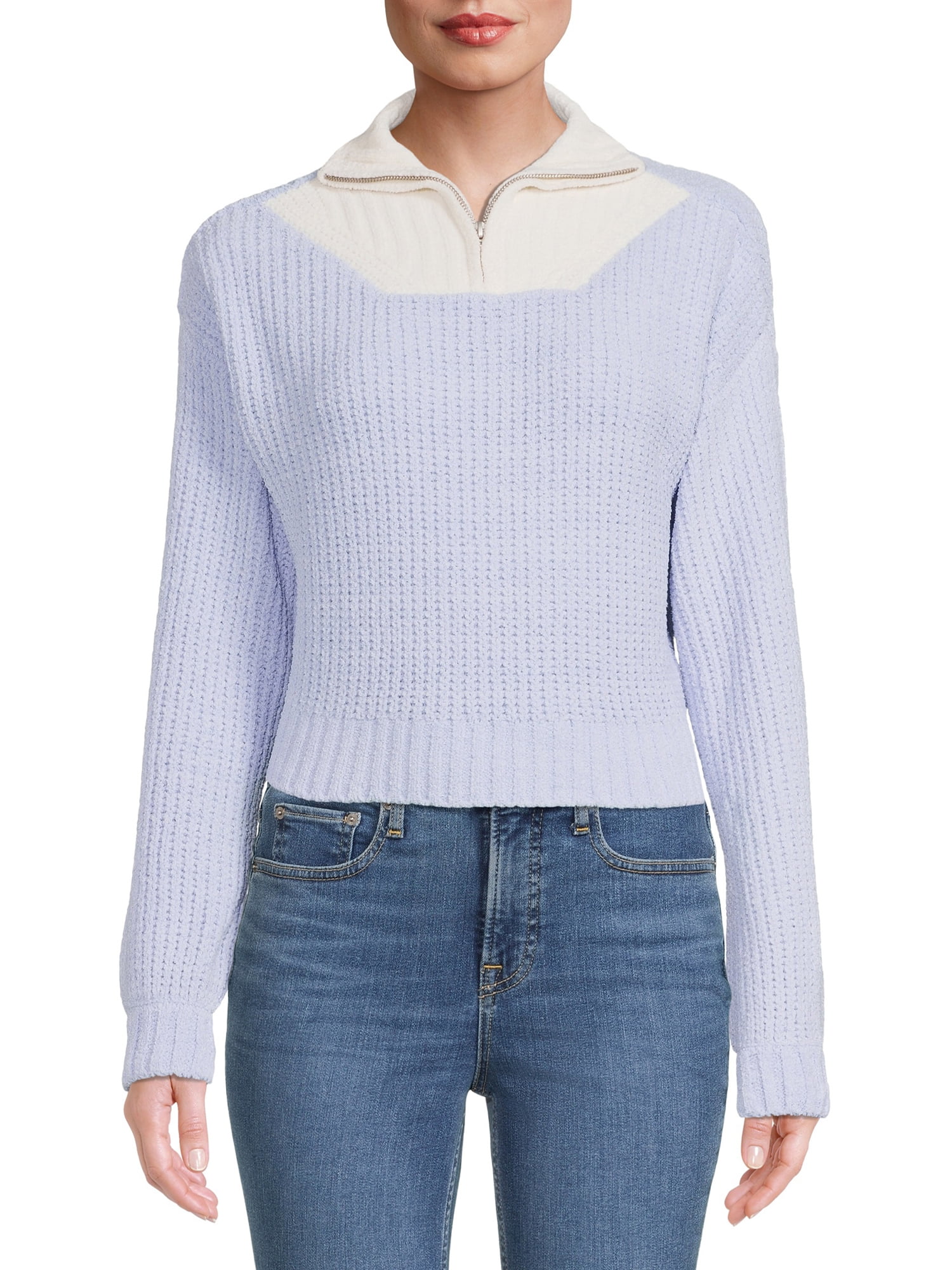 Derek Heart Junior's Zip Collar Colorblocked Sweater - Walmart.com