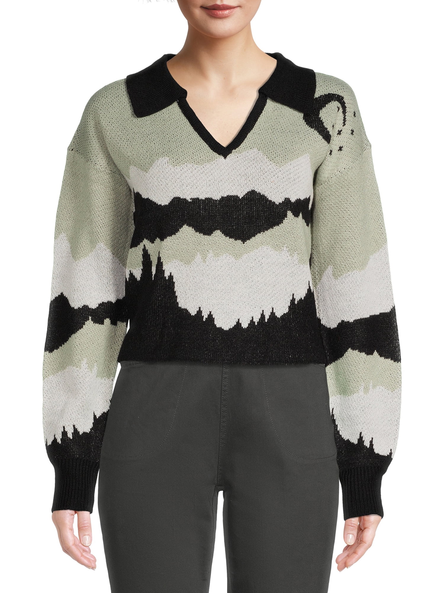 Derek Heart Women's Johnny Collar Sweater - Walmart.com