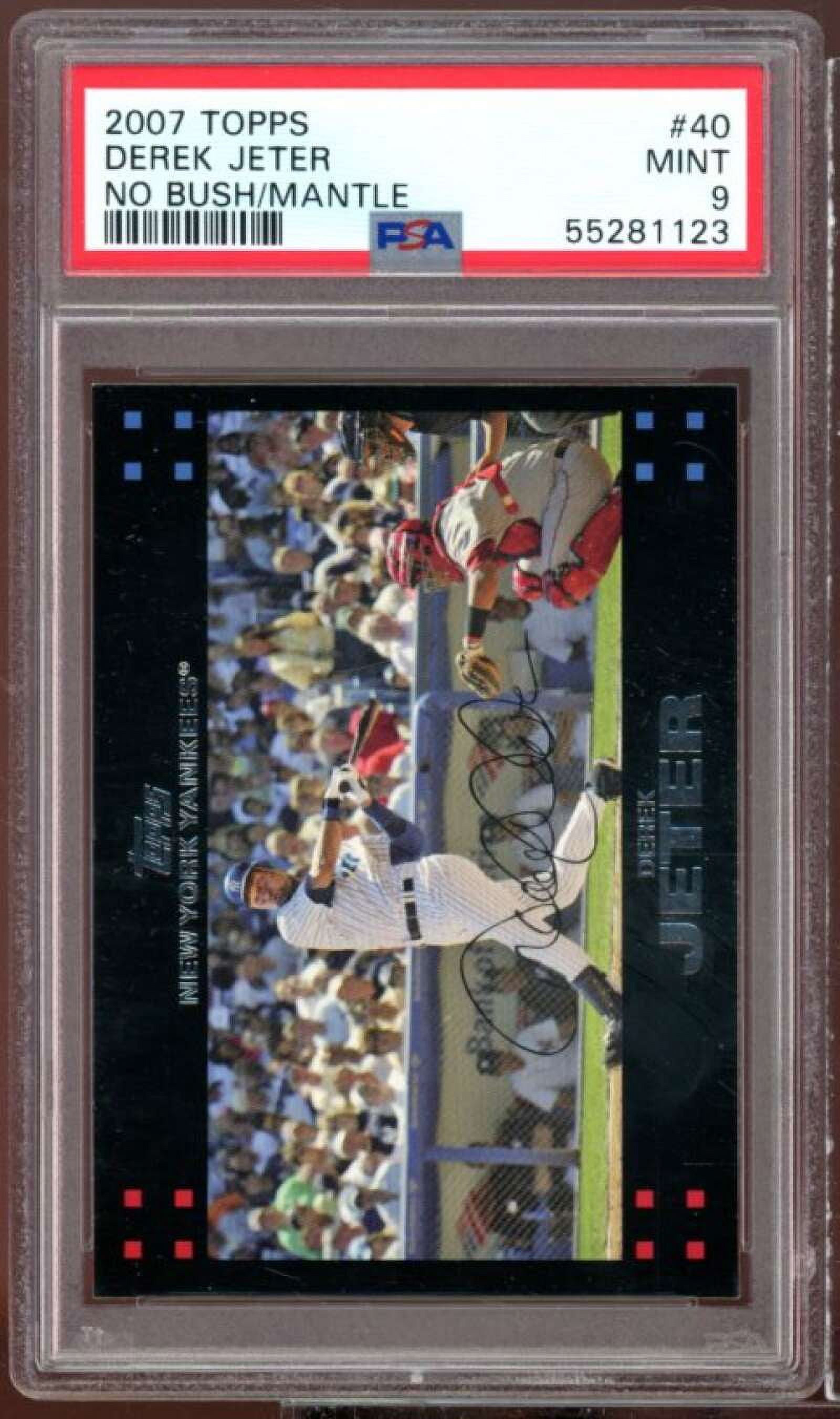 Derek Jeter Card 2007 Topps w/George Bush & Mickey Mantle #40 PSA 9 ...