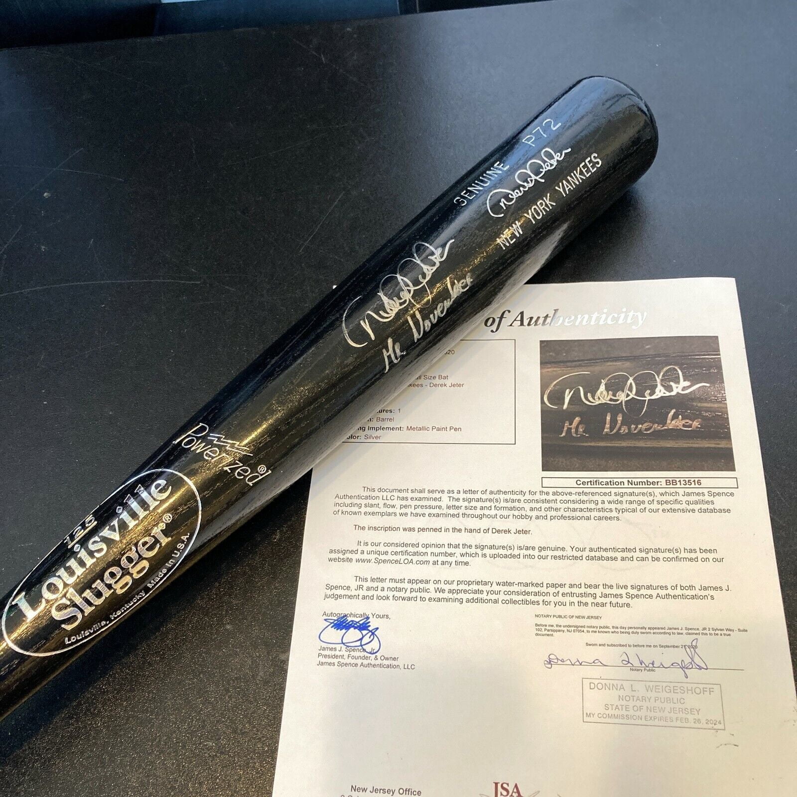 Derek Jeter "Mr. November" Signed Inscribed Game Model Baseball Bat JSA ...