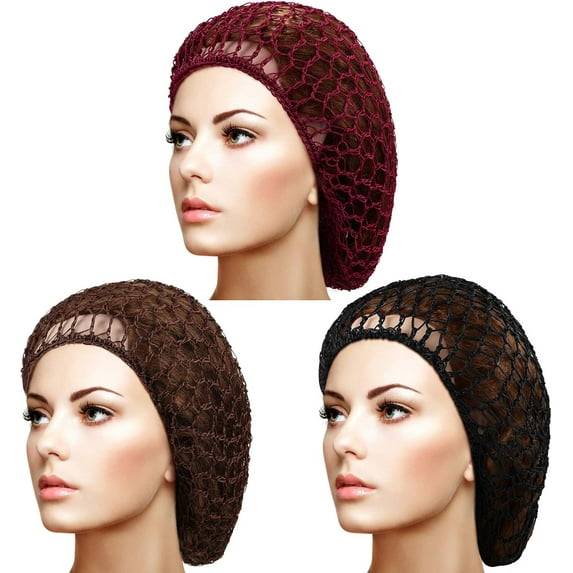 Derest 3 Pieces Mesh Hair Net Rayon Crochet Hair Nets Knit Snood Hat ...