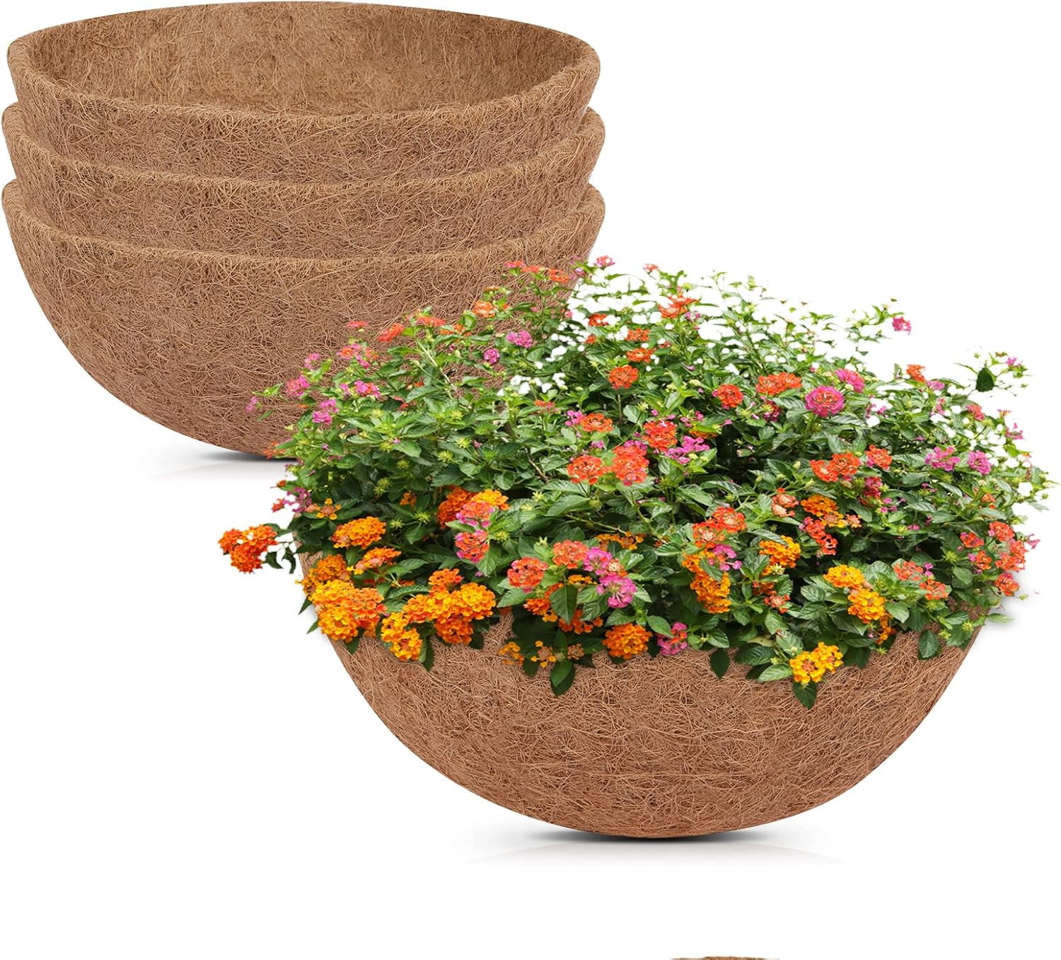 Derest 4 Pack Coconut Hanging Basket Liners, Round Coco Liners for ...