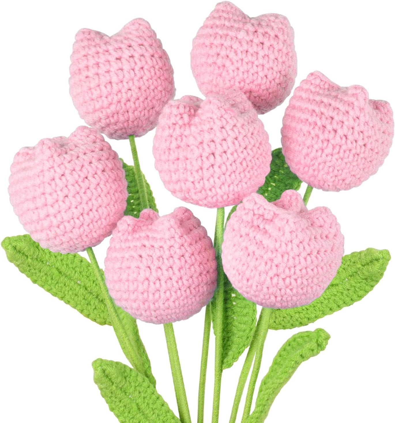 Derest 7 Pcs Tulips Crochet Flowers, Artificial Tulips Knitted Flower ...