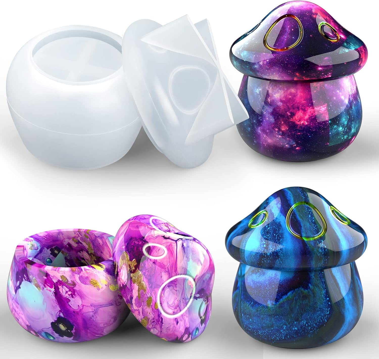 Derest Jar Resin Molds Silicone, Mushroom/Rose/Round Jars Silicone ...