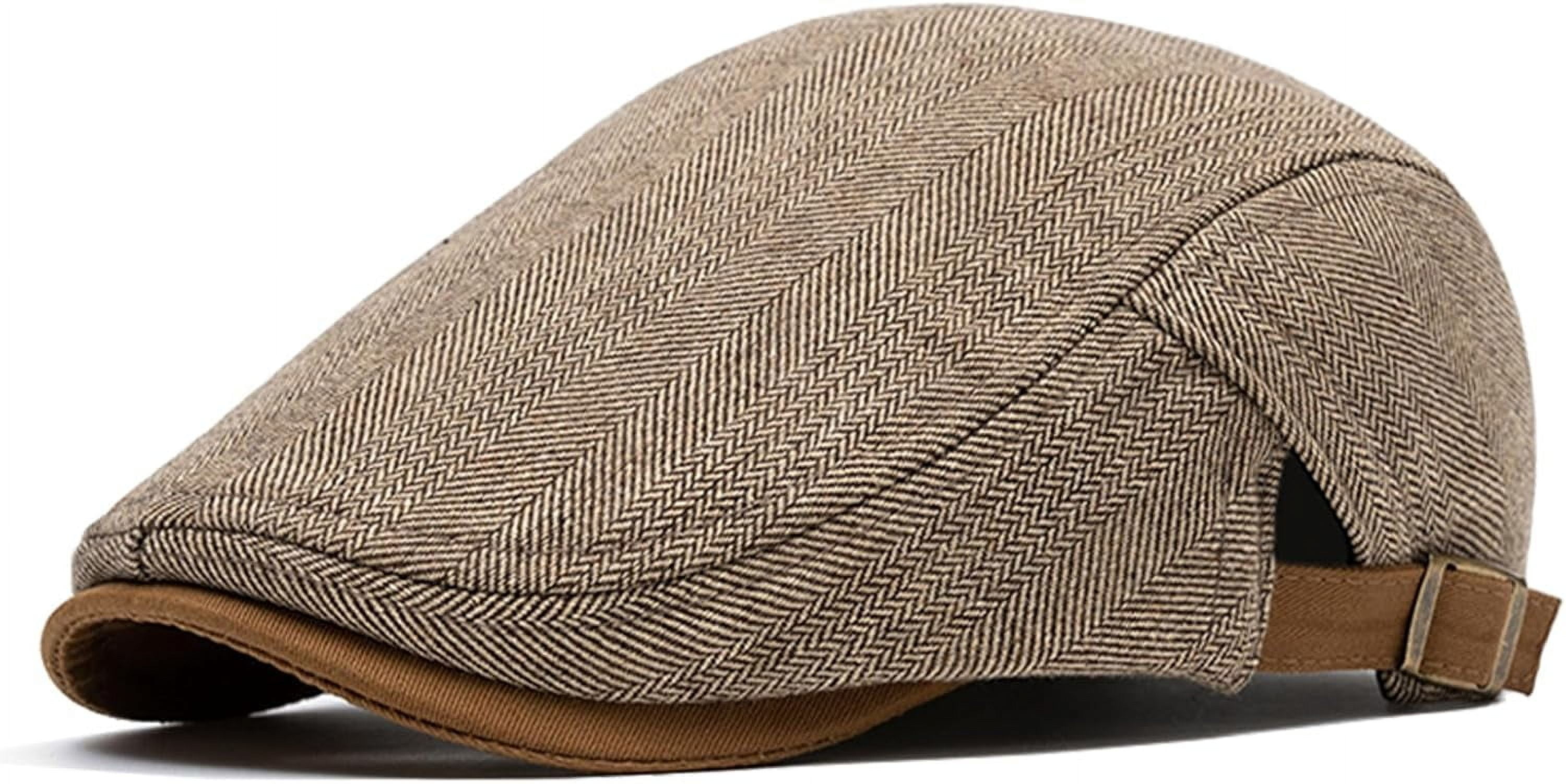 Derest Men's Cotton Flat Cap Herringbone Tweed Newsboy Hat Adjustable ...