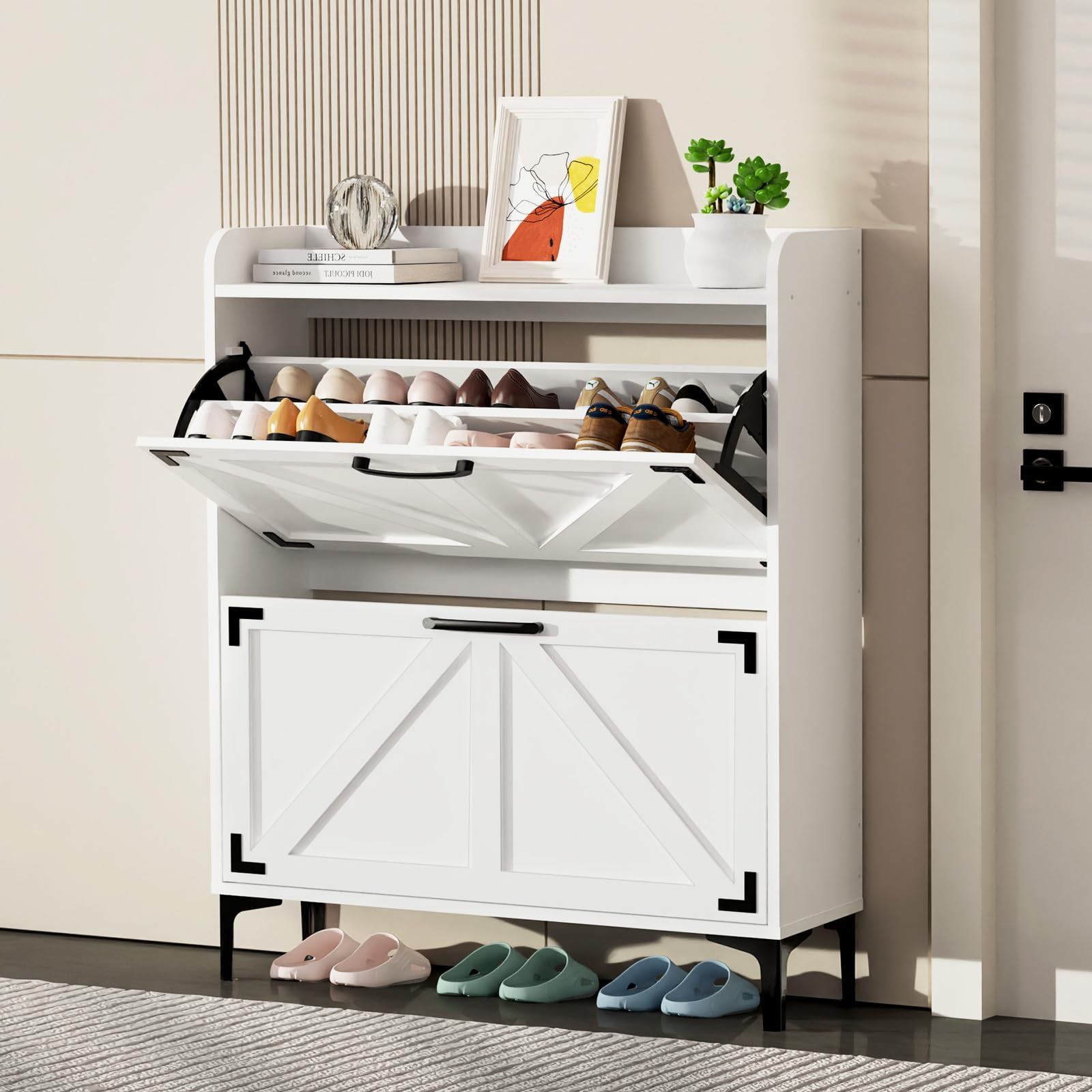 Derfullo Shoe Storage Cabinet,Farmhouse Shoe Organizer with 2 Flip ...