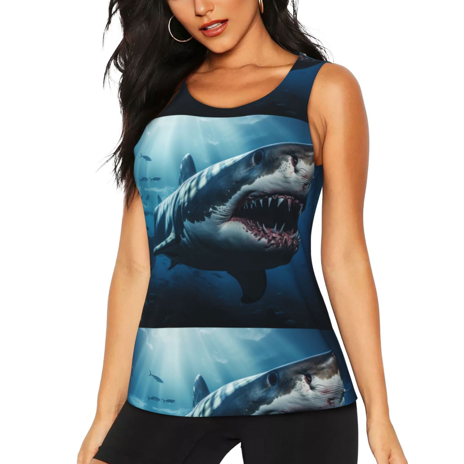 Derioi 3D Realistic Shark for Workout Tops for Women Scoop Sleeveless ...