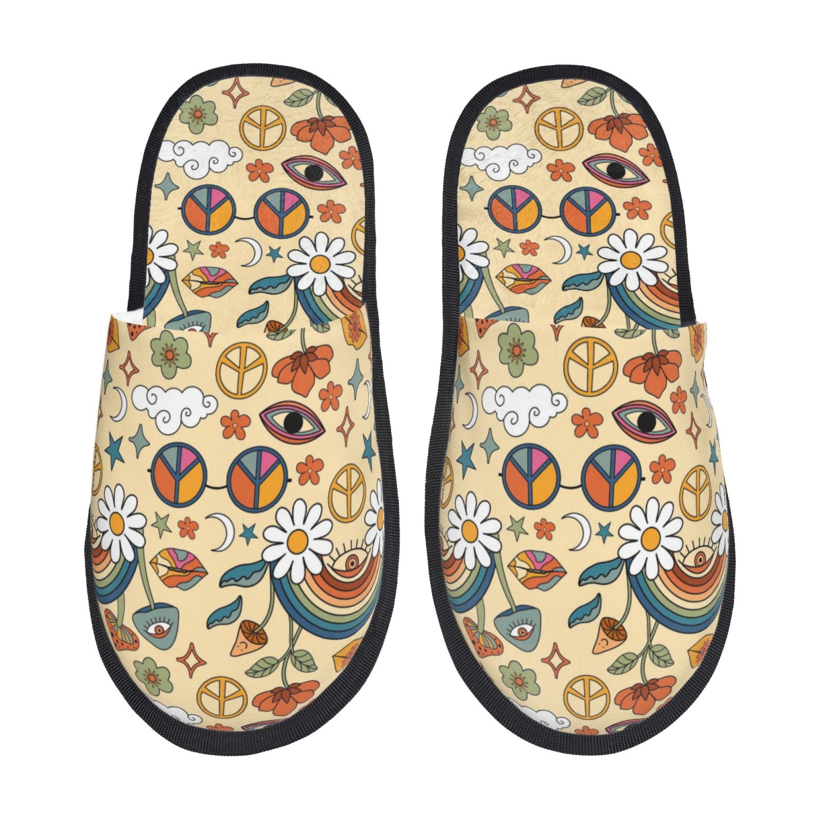 Derioi 70s Hippie Style for Slippers Indoor Outdoor Anti-Skid Warm Cozy ...