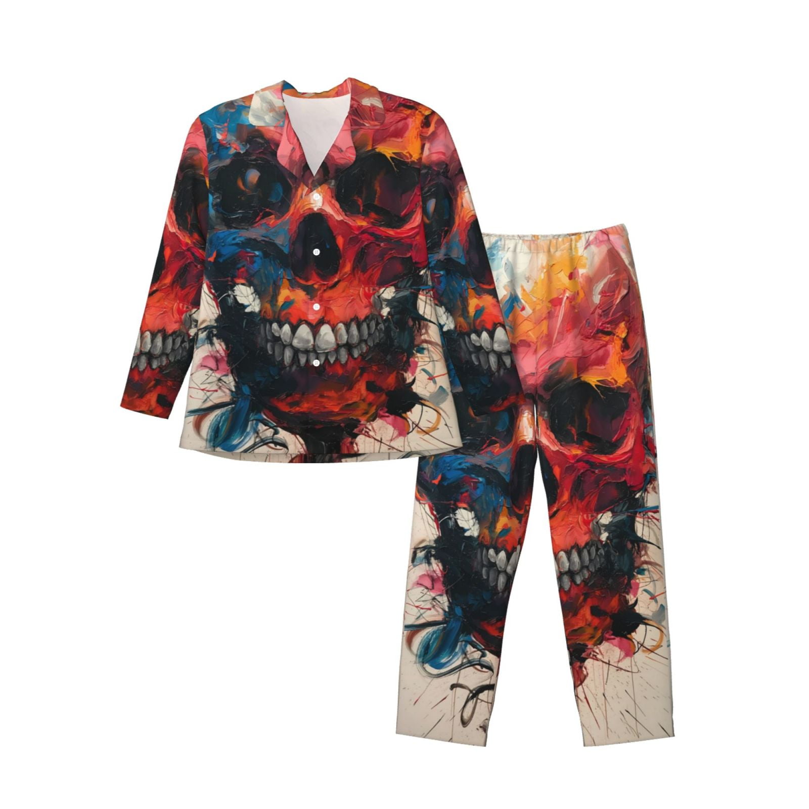 Derioi Abstract Colorful Skull Art for Soft Men's Long-Sleeved Pajama ...