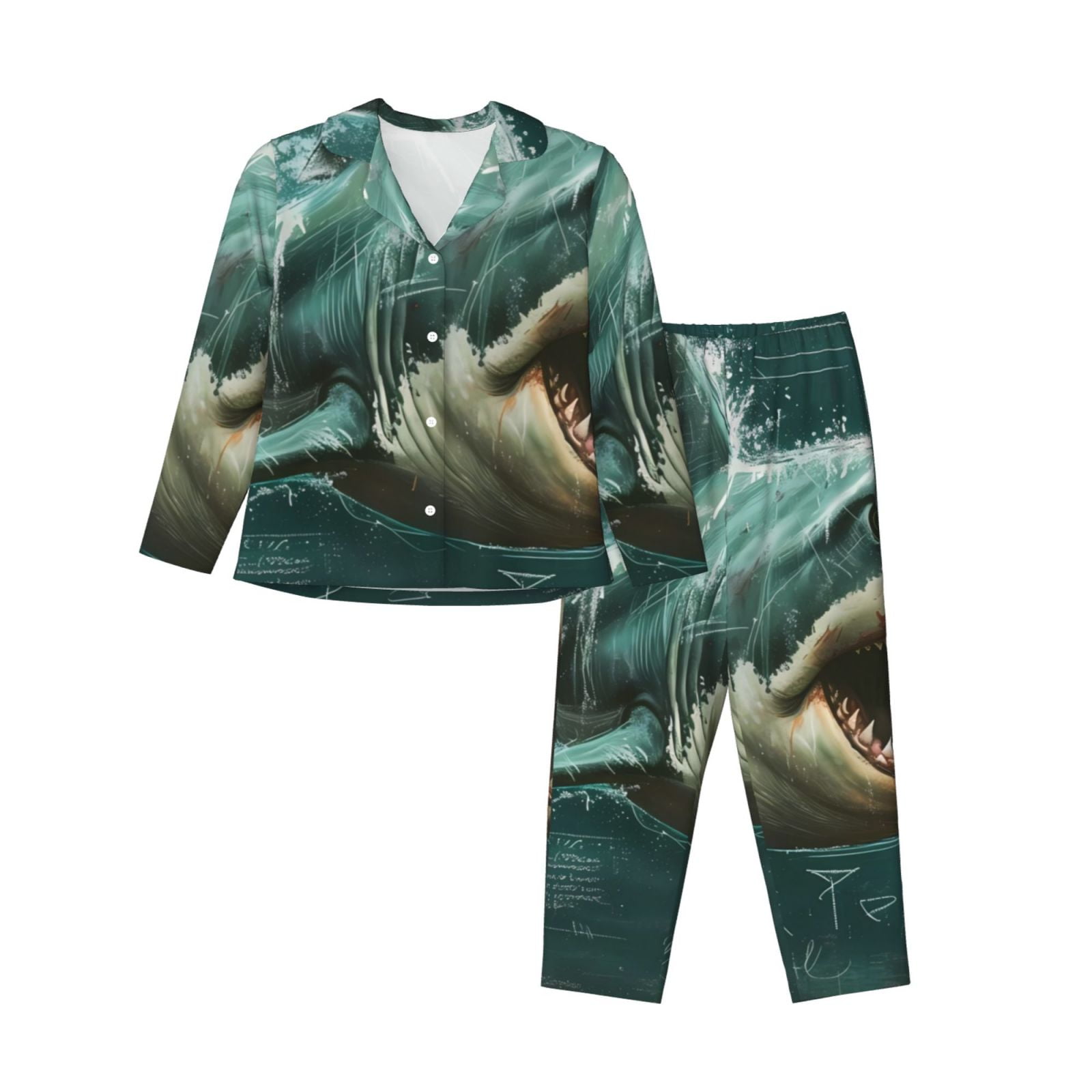 Derioi Abstract Geometric Shark for Button Up Pajamas for Women Women’s Sleepwear Pj Sets for ...
