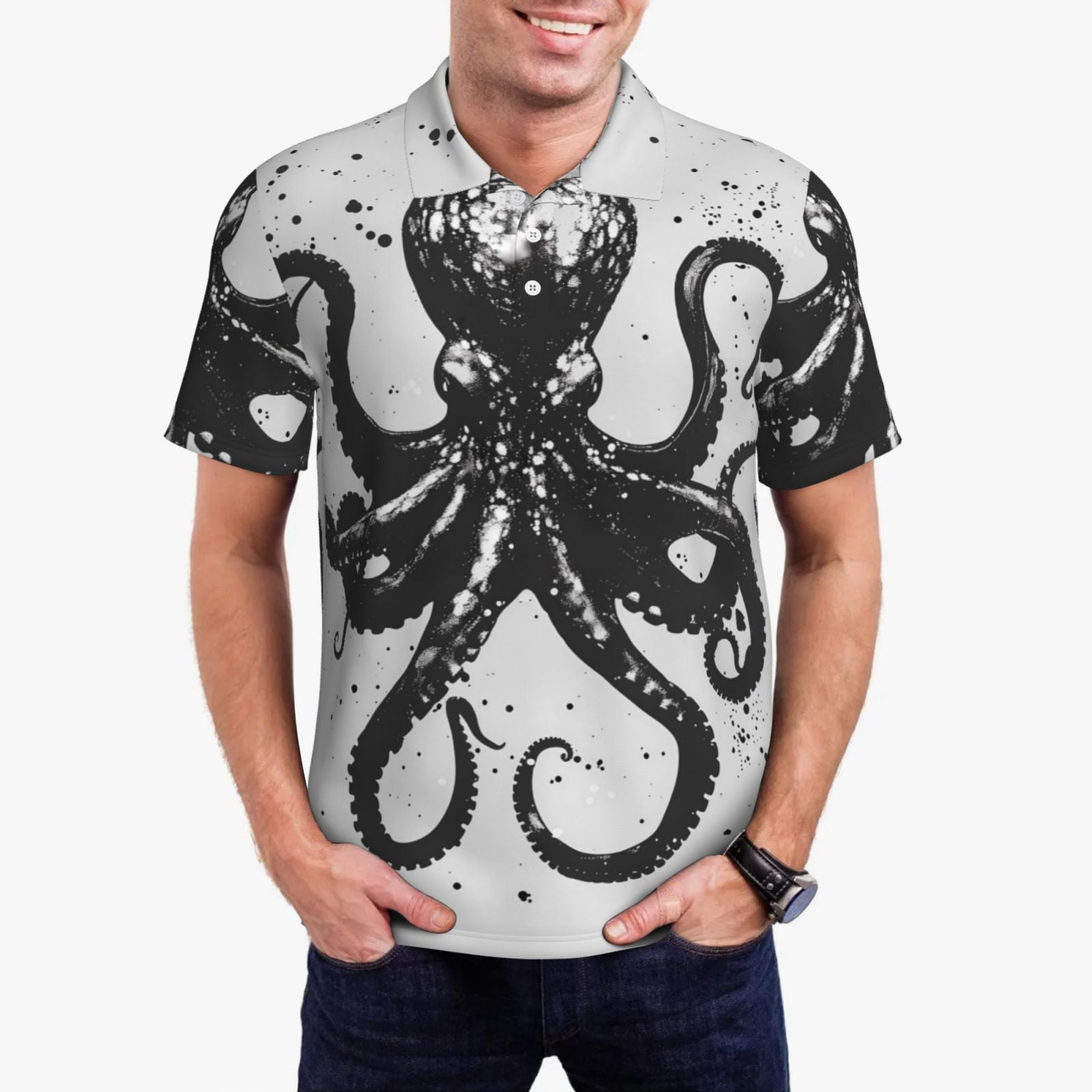 Derioi Abstract Ink Octopus for Men's Polo Shirts Short Sleeve Golf ...