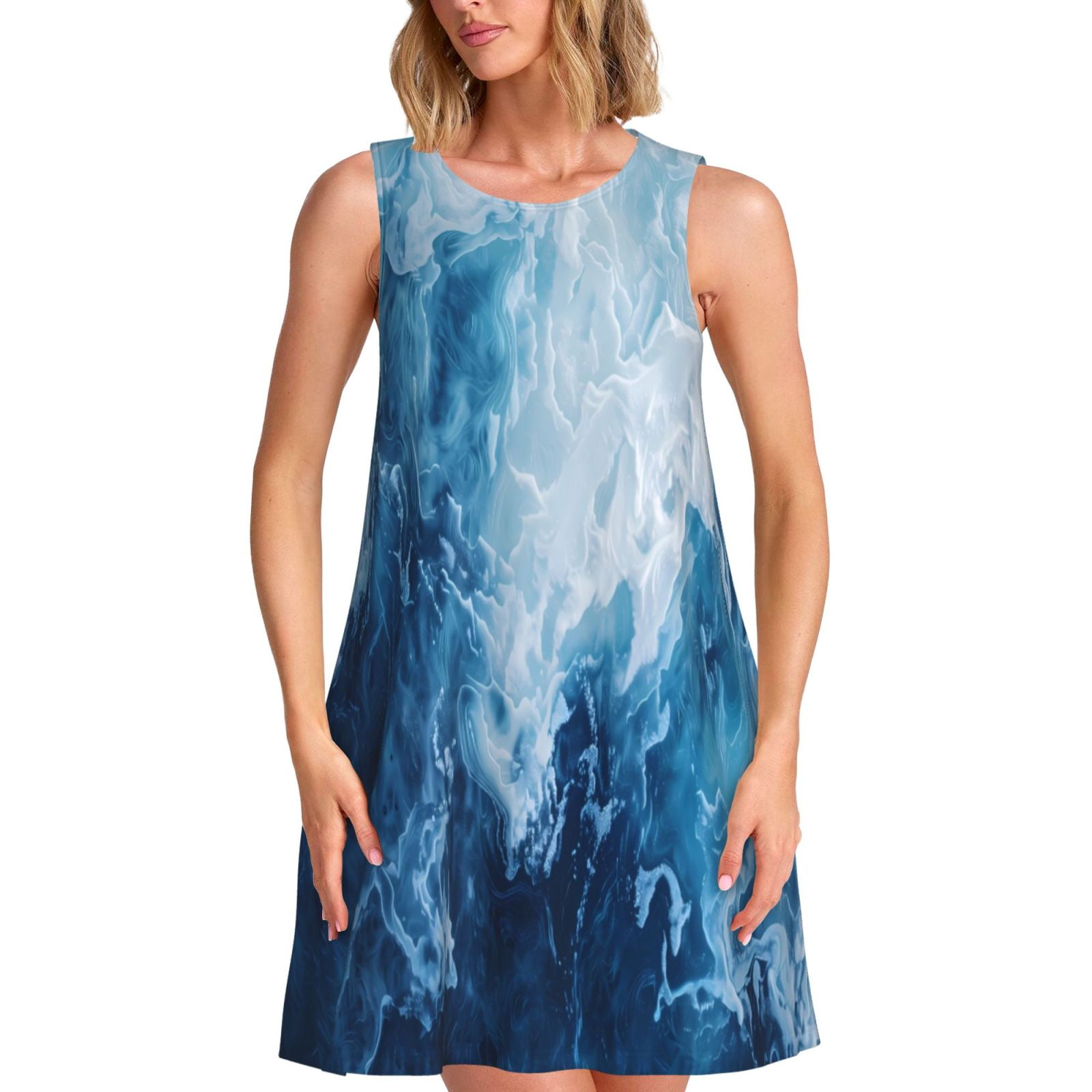 Derioi Abstract Ocean Waves For Summer Sleeveless Swing Dresses with ...