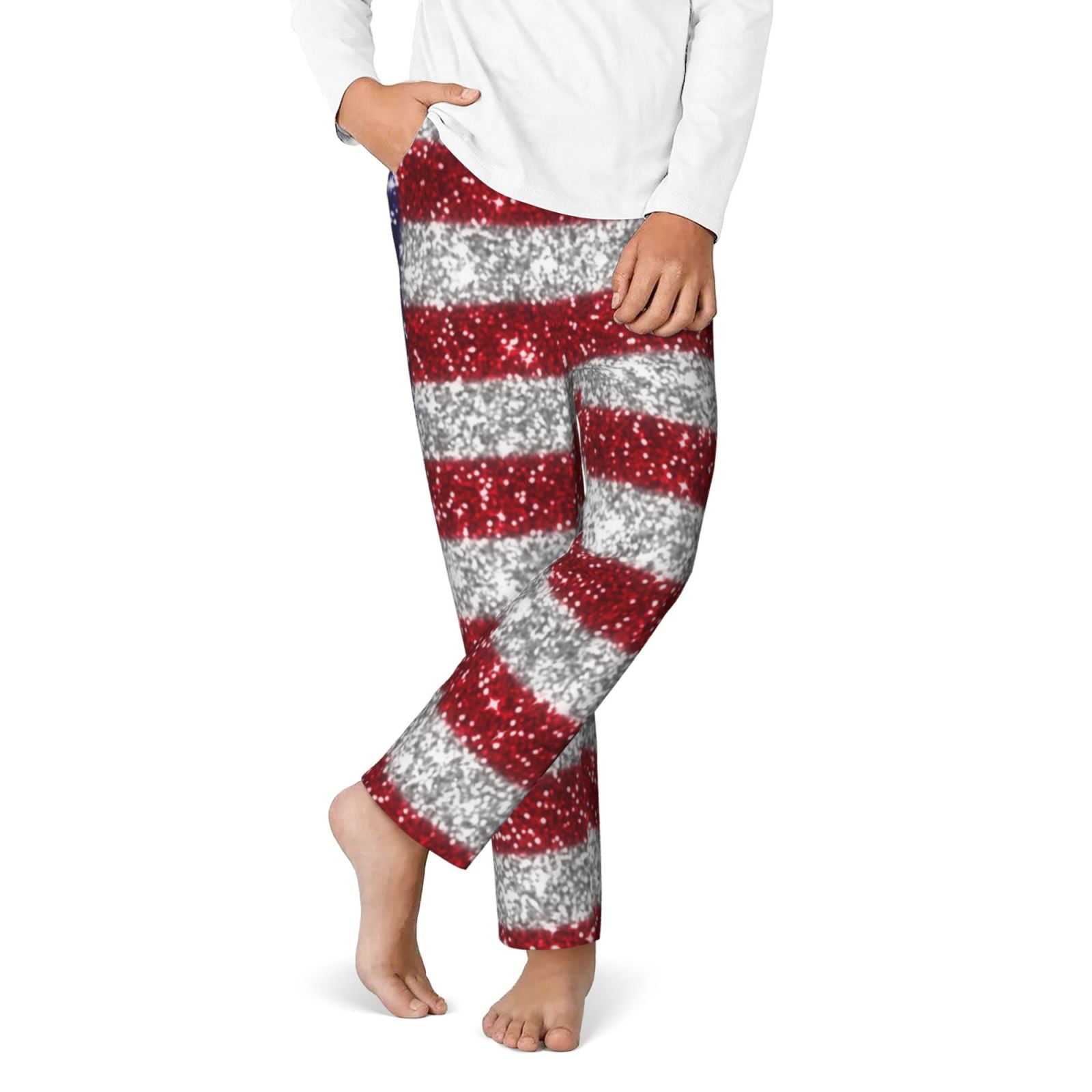 Derioi America Flag Glitter for Pajama Pants Men Elastic Waistband ...