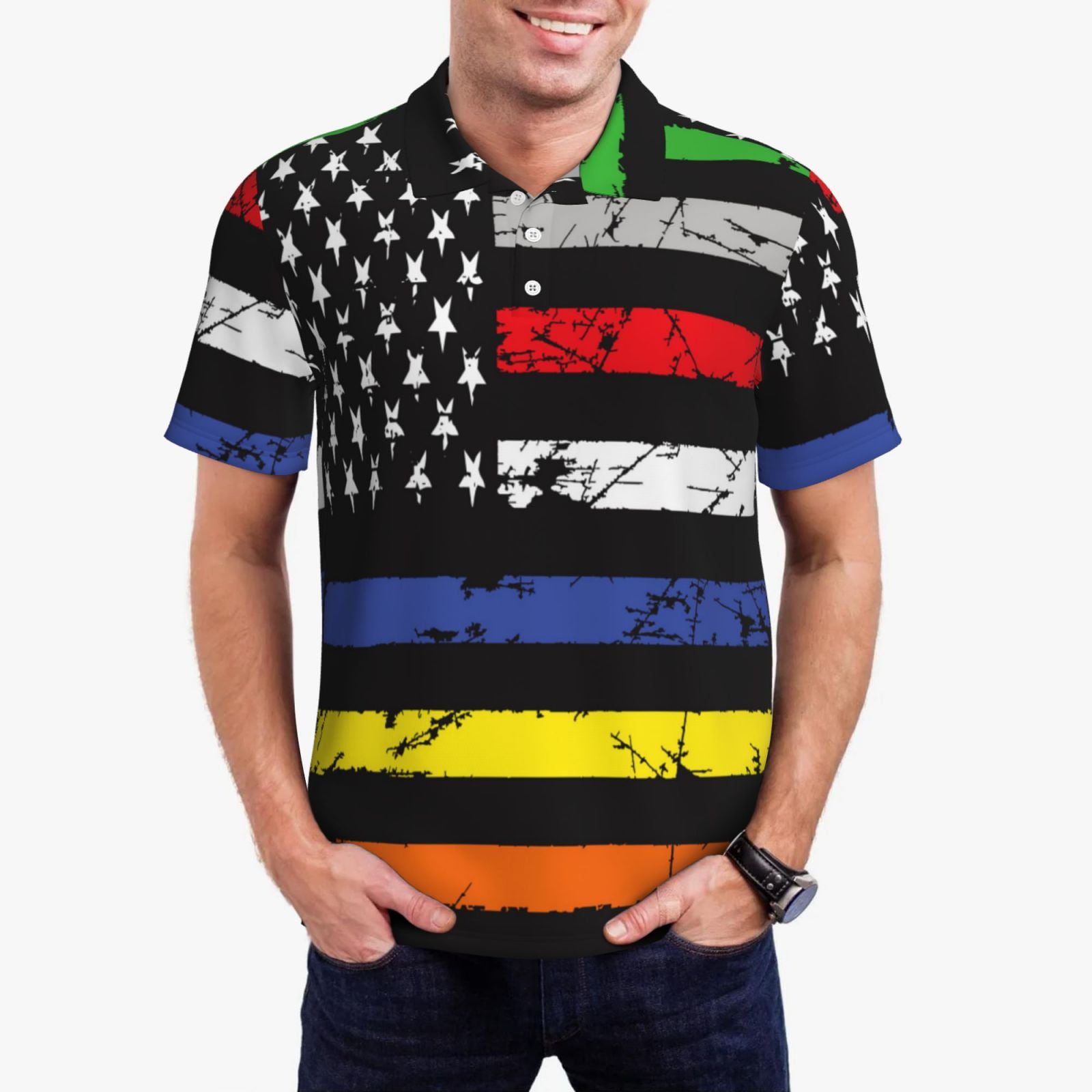 Derioi American Flag for Men's Polo Shirts Short Sleeve Golf Shirt for ...
