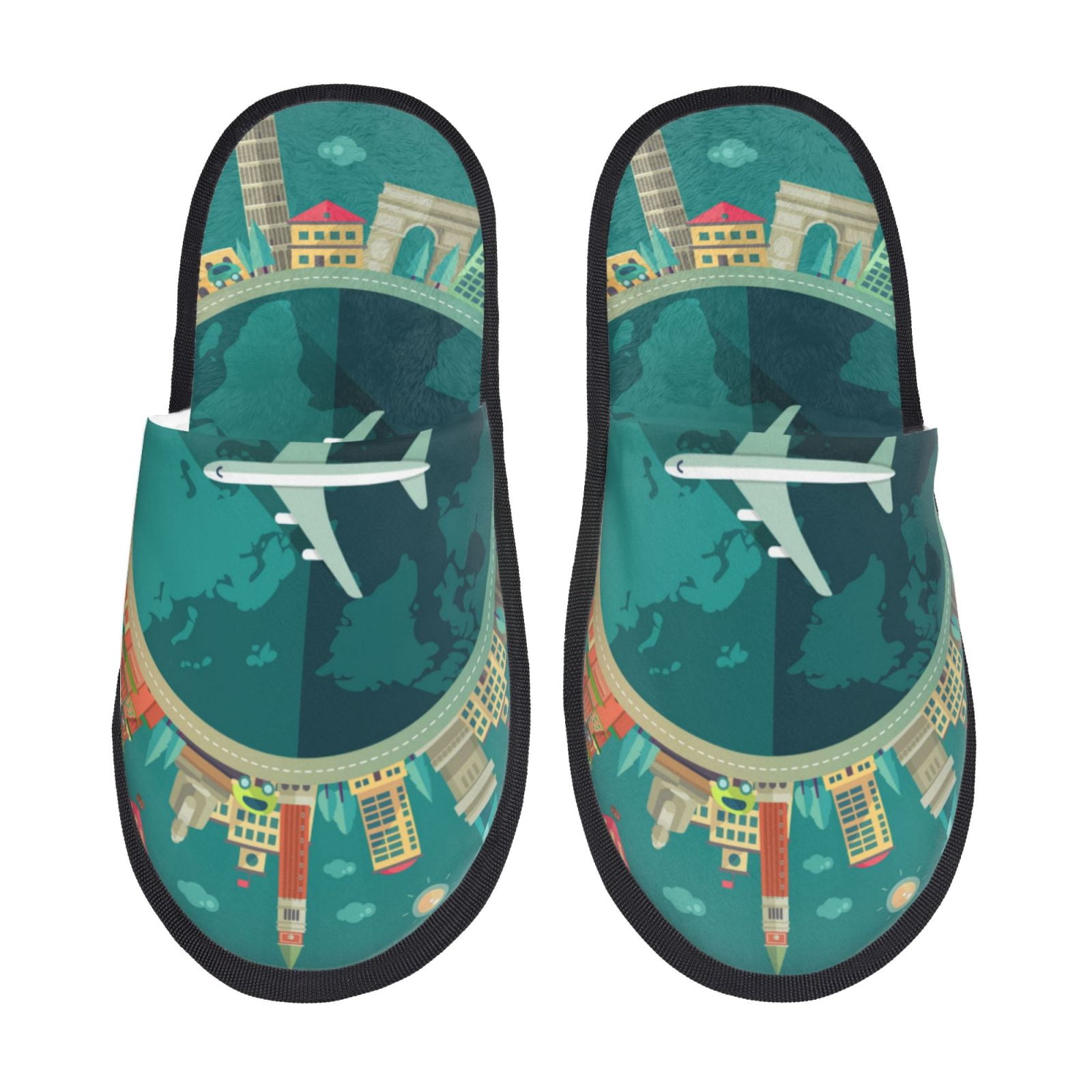 Derioi Around The Planet for Slippers Indoor Outdoor Anti-Skid Warm ...