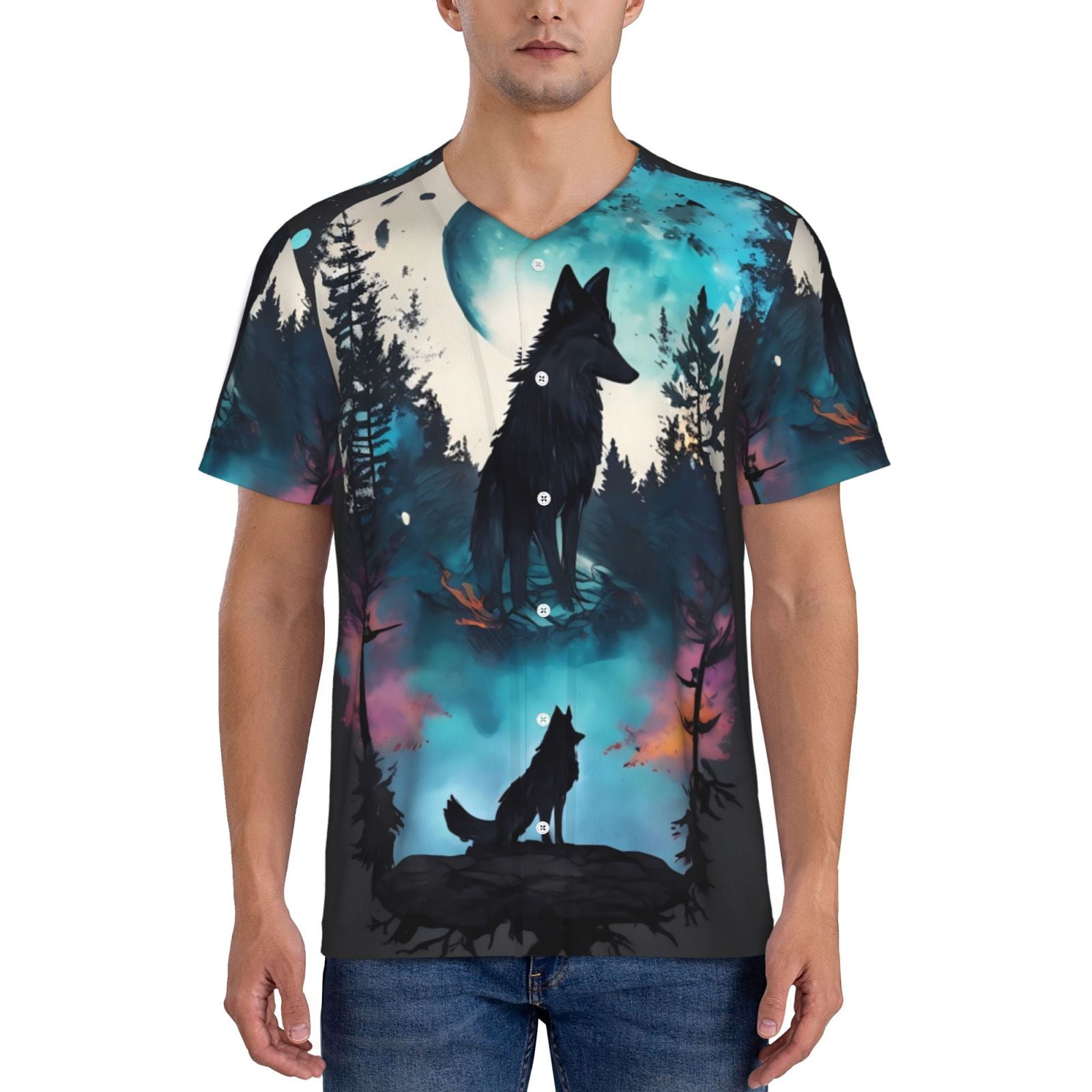 Derioi Artistic Moon Valley Wolf for Men's Baseball T-shirt Short ...