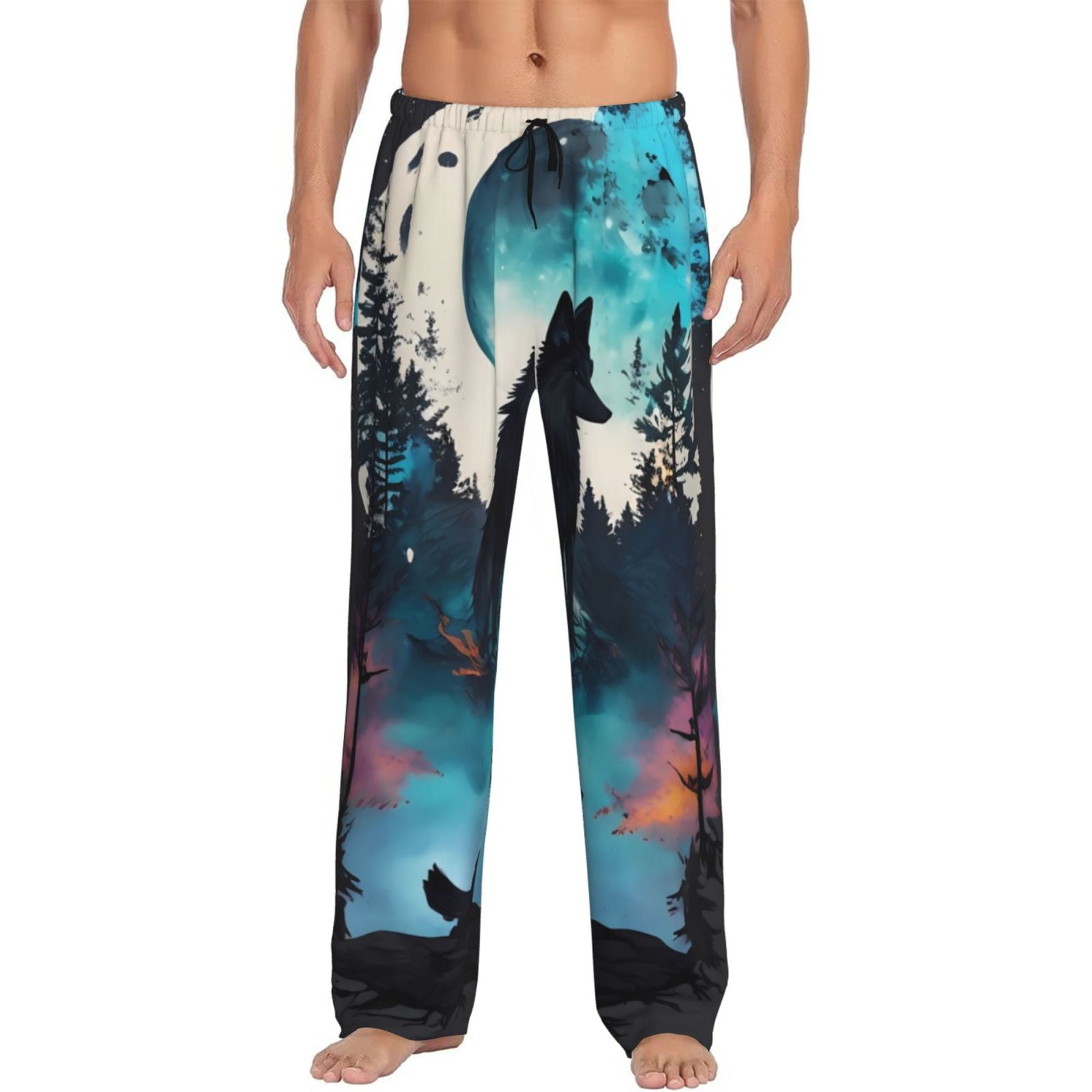 Derioi Artistic Moon Valley Wolf for Men's Pajama Pants with Pockets ...