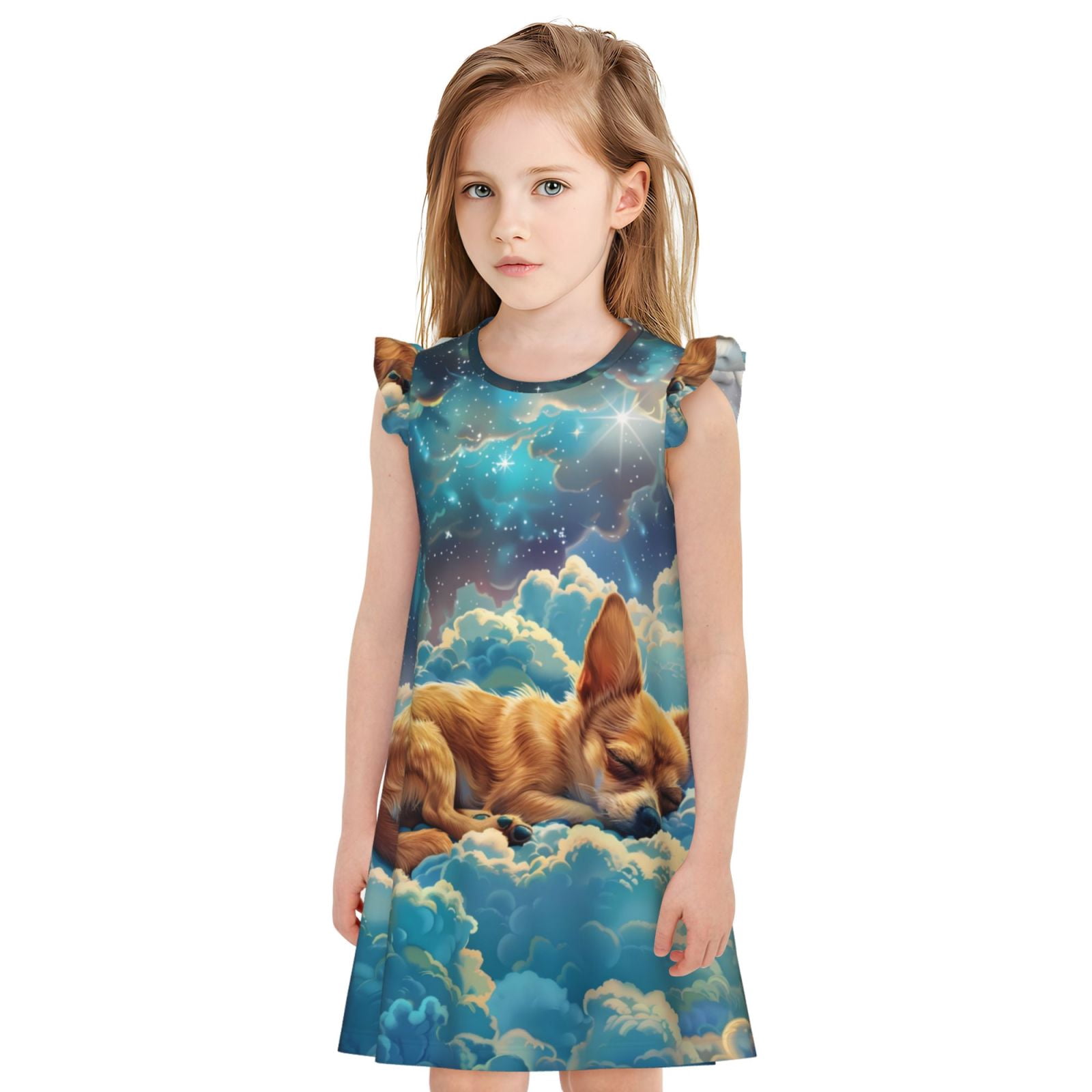 Derioi Artistic Starry Sky Cloud Dog for Girls Nightgowns Night Dress ...