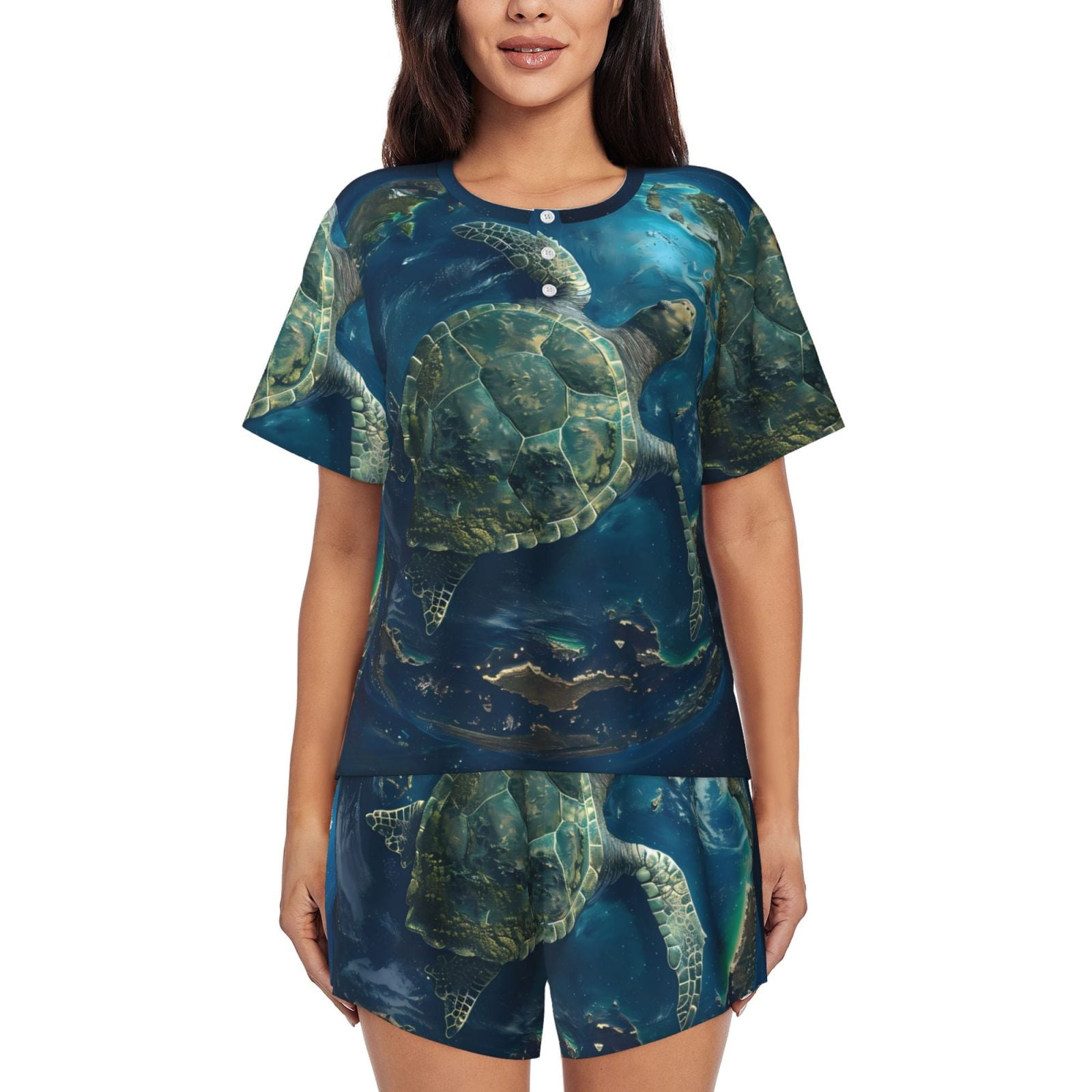 Derioi Artistic Turtle Earth for Women's Short-Sleeved Pajama 2 Piece ...